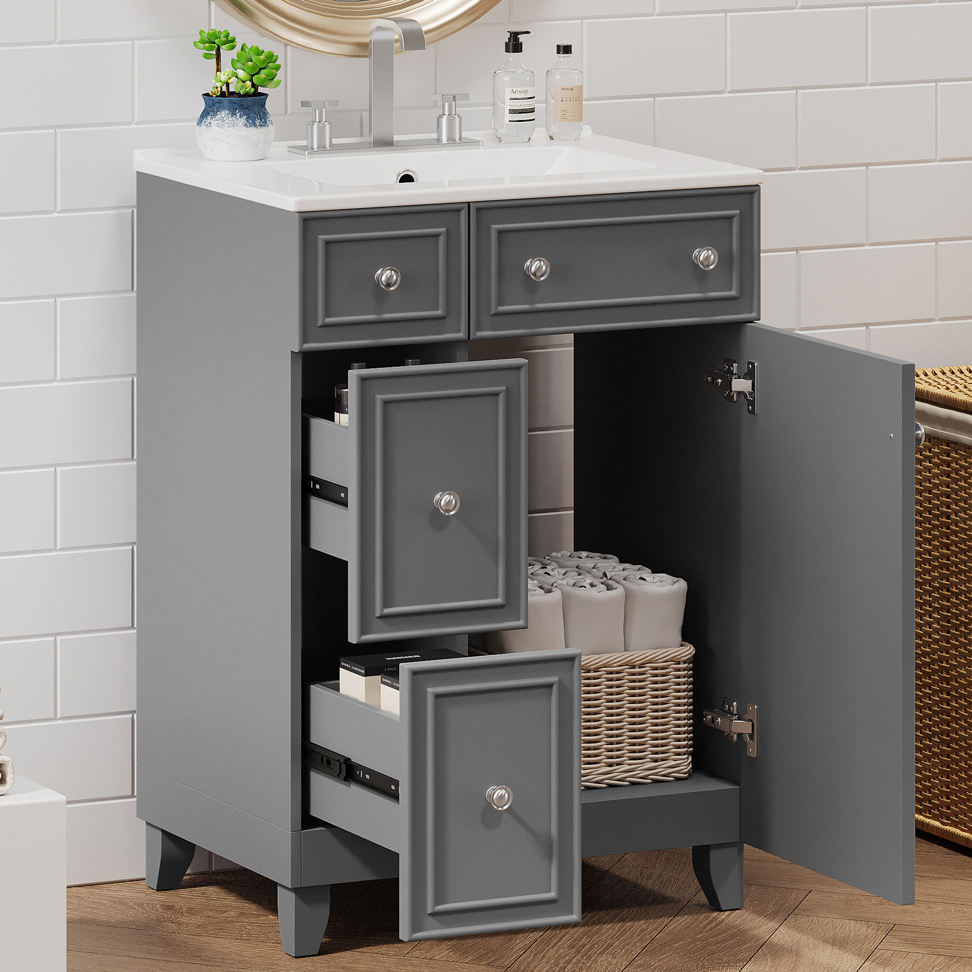 Winston Porter 24" Single Bath Vanity In With Drop-In White Ceramic ...