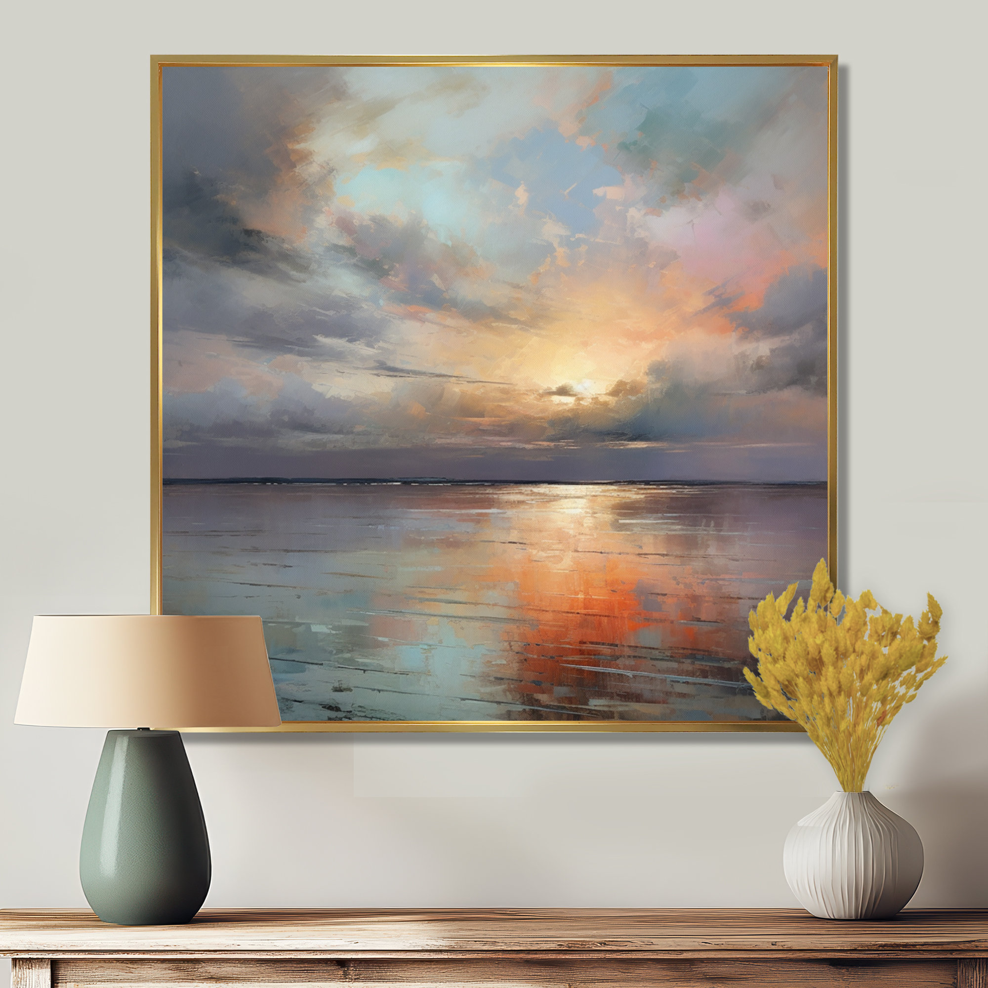 Highland Dunes Faint Sunset Over The Country Lake - Sunset Wall Art ...