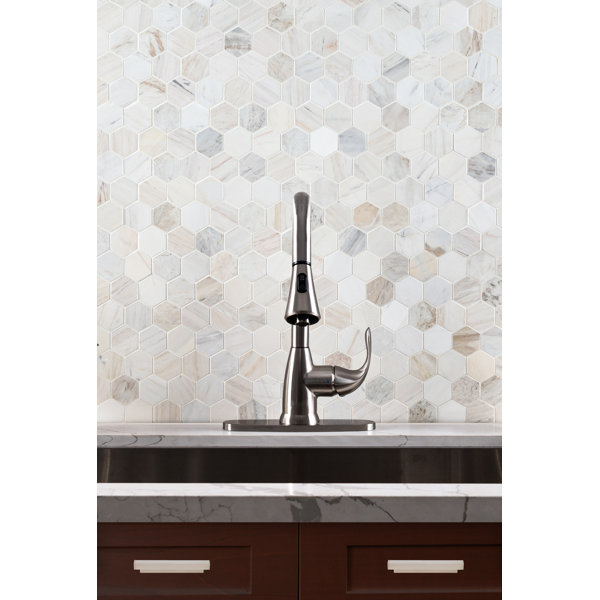 Ackland Angora Hexagon 11.75" x 12" Polished Marble Mosaic Floor and ...