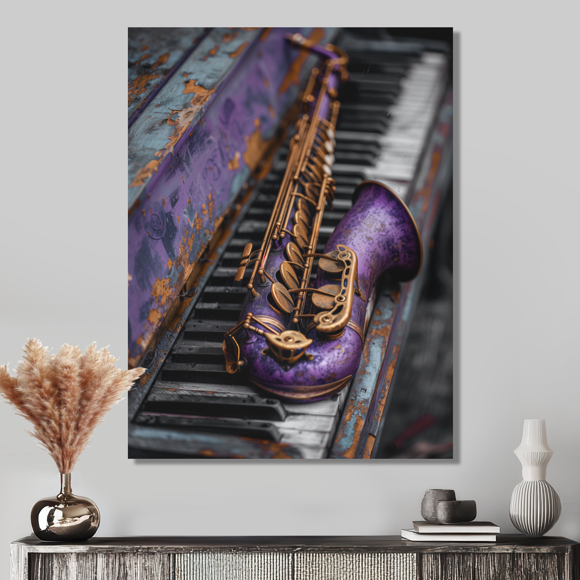 Winston Porter Purple Gold Music Instument Saxophone II - Music Wall ...