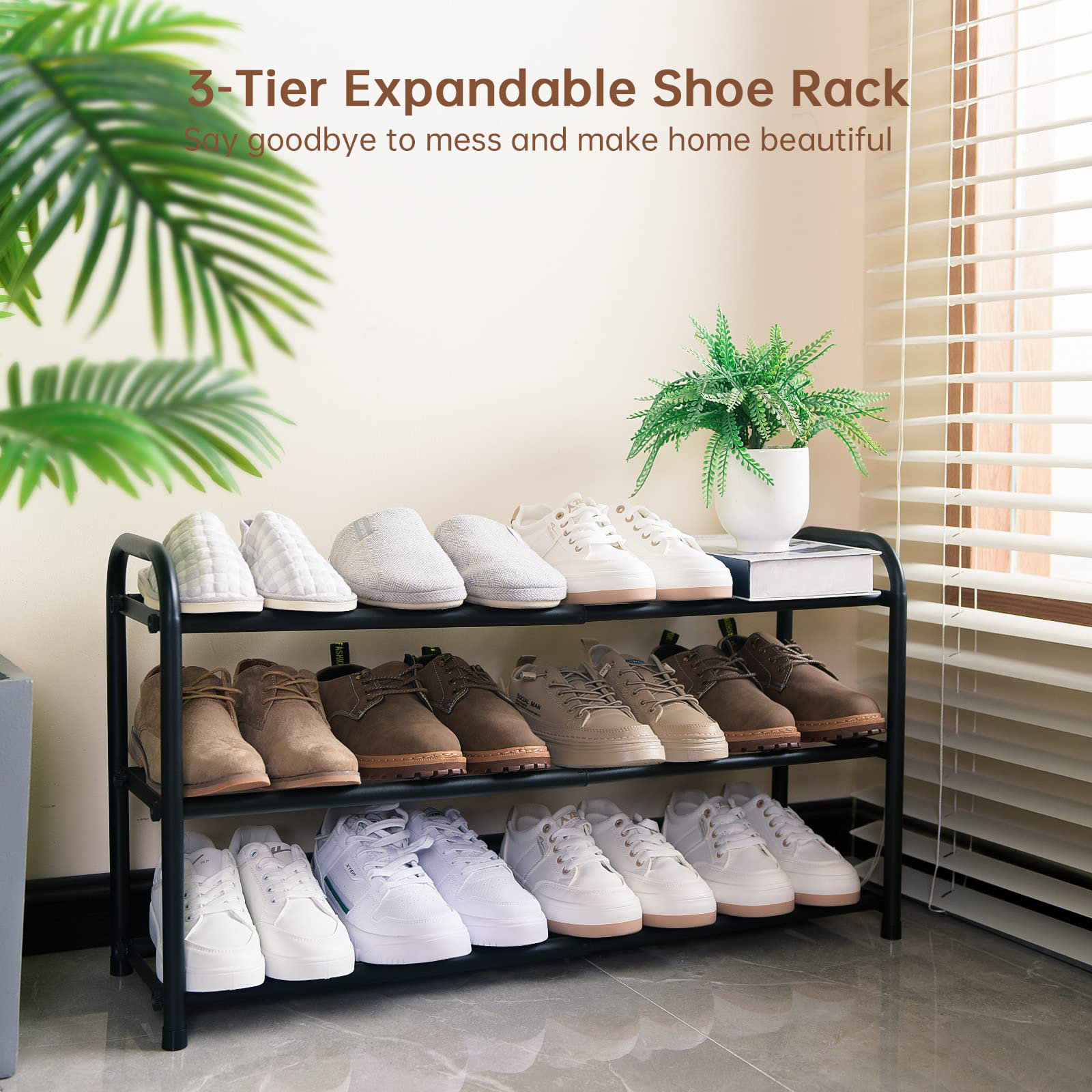 Latitude Run® 3-Tier Expandable Shoe Rack,Adjustable Shoe Shelf Storage ...