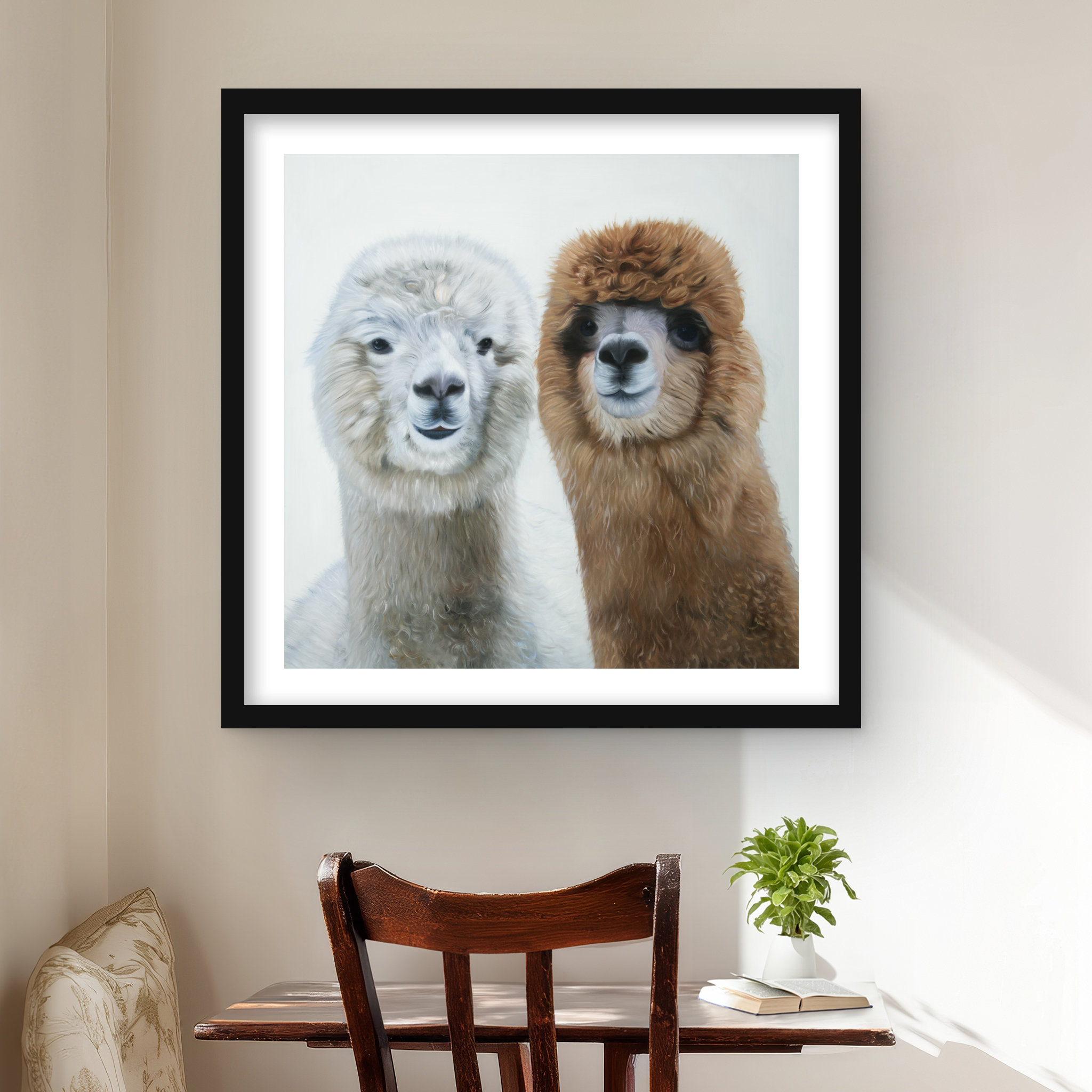Lark Manor™ Two Lamas Beige Framed Matted Print | Farm Animals Decor ...