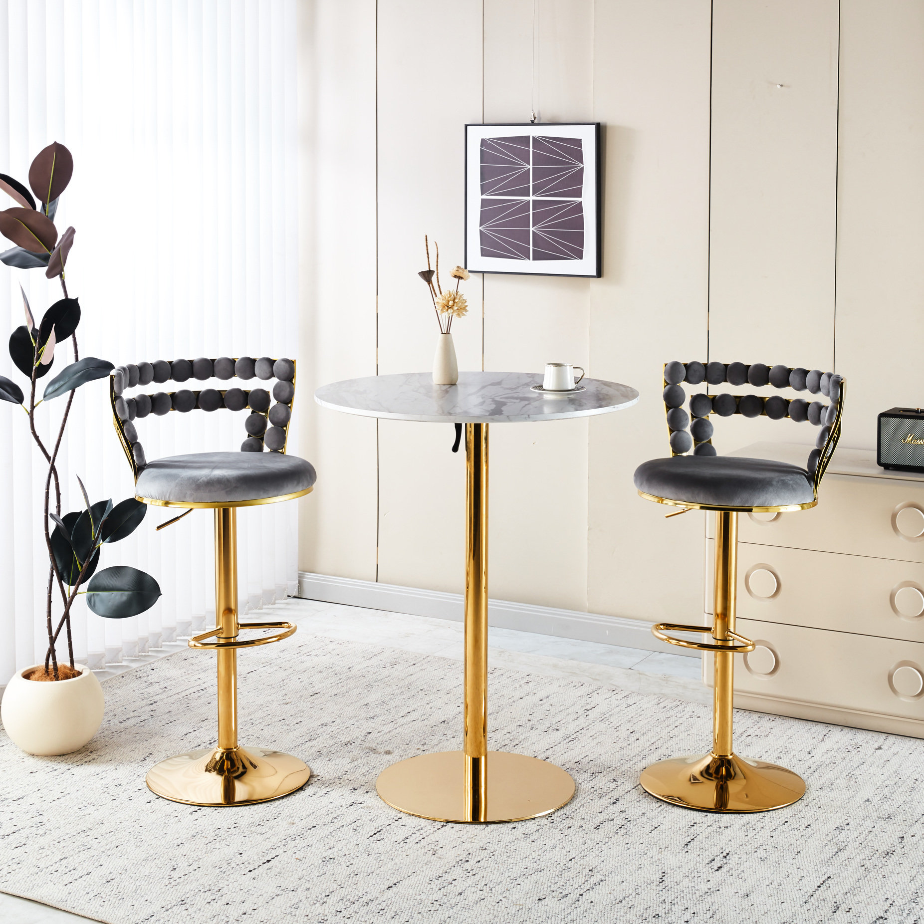 Red Barrel Studio® Stylish Grey Bar Chairs With Golden Iron Tube Legs ...