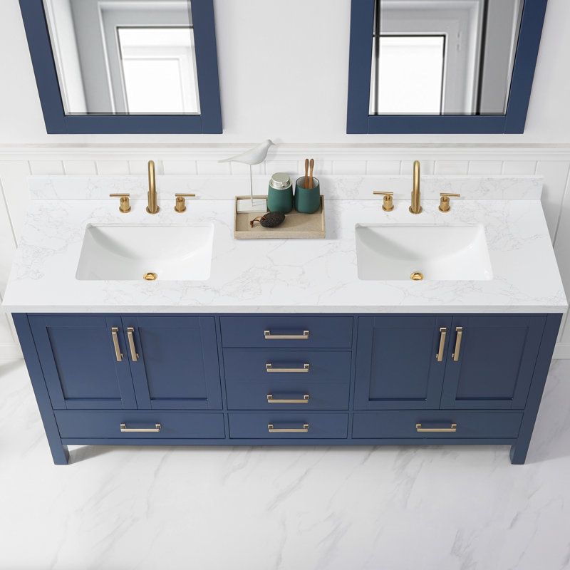 Vinnova Jaen 73'' Engineered Stone Double Vanity Top with Sink and 3 ...