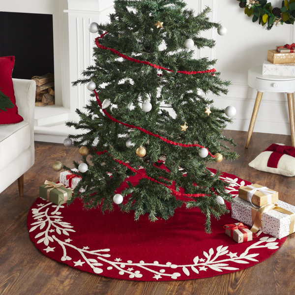 Arcadia Home Handmade Christmas Tree Skirt in Felt - Branches and Stars ...