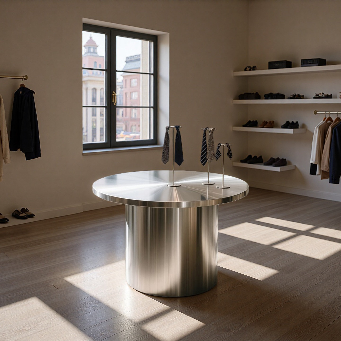 Orren Ellis Stainless steel display table for clothing store | Wayfair