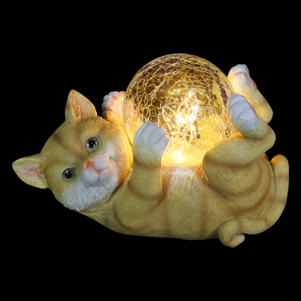 Exhart Solar Cat Playing with LED Crackle Ball Garden Statuary, 10.5 by ...