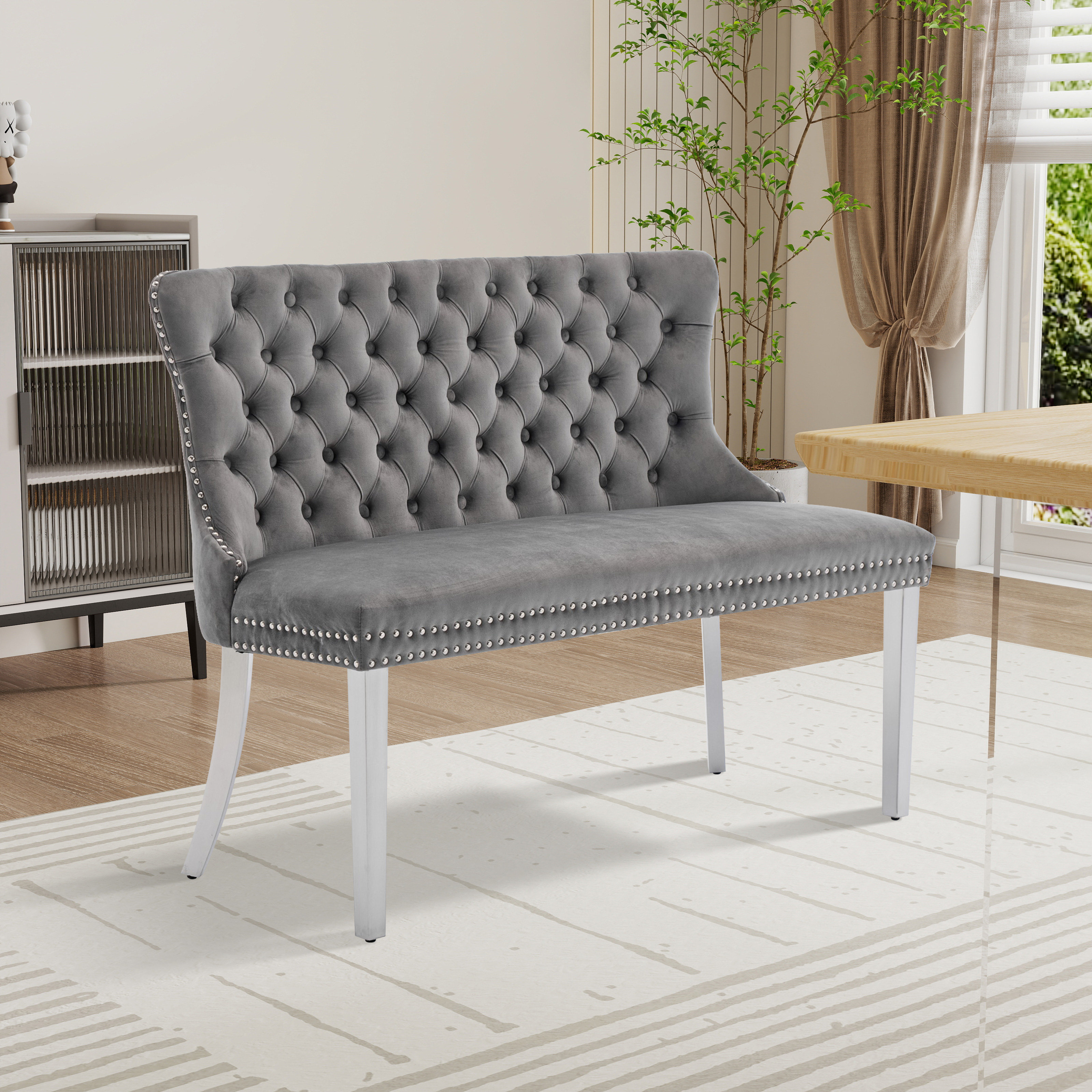 House of Hampton® Modern Wingback Tufted Velvet Loveseat,2 Seater Bench ...