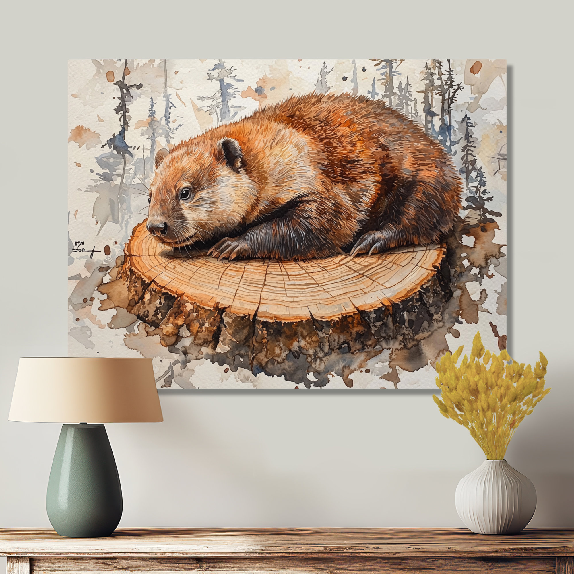 Millwood Pines Summer Beaver In Wood Slide II - Modern Metal Art Print ...