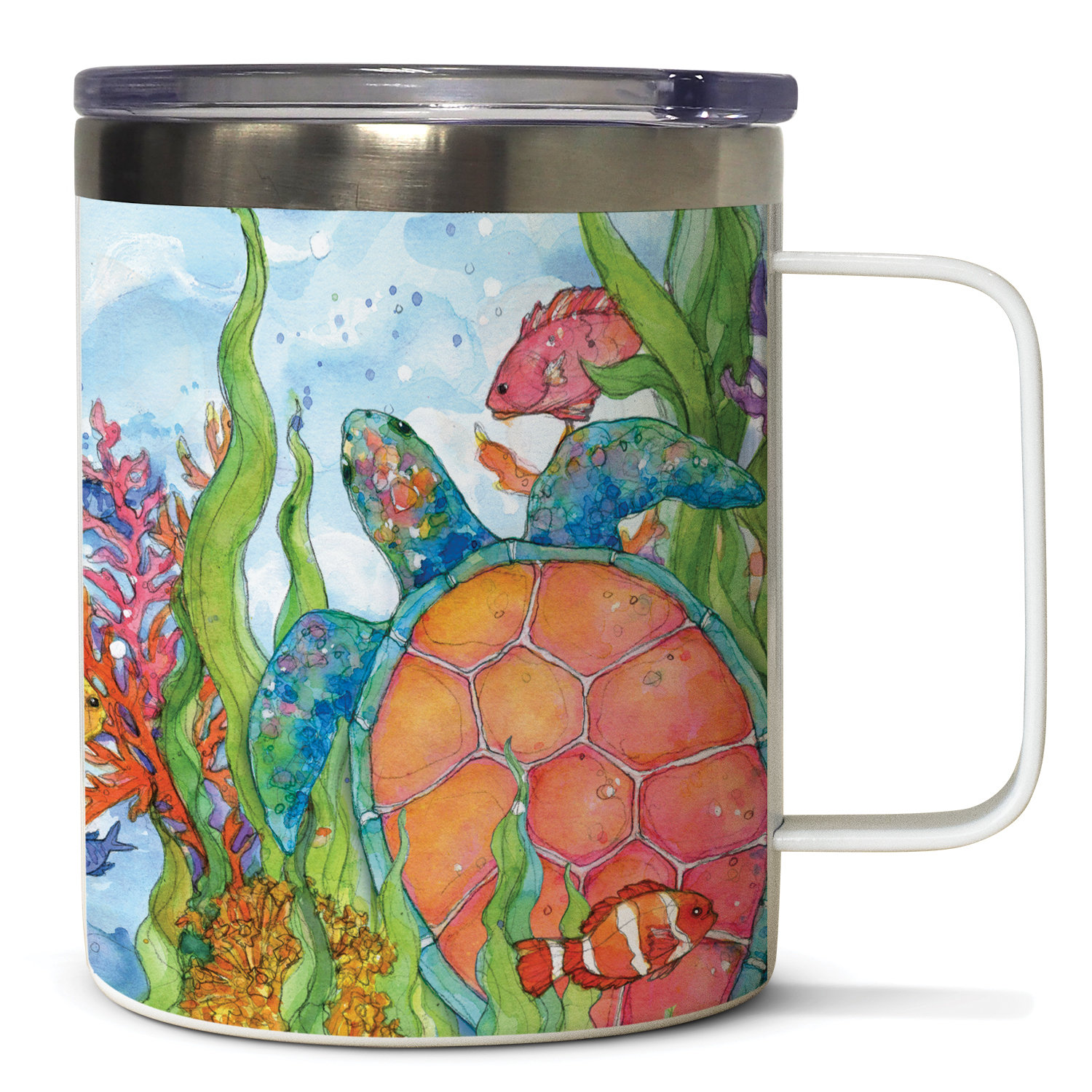 Ebern Designs Colorful Sea Turtles Stainless Steel Mug w/Lid 12 oz ...