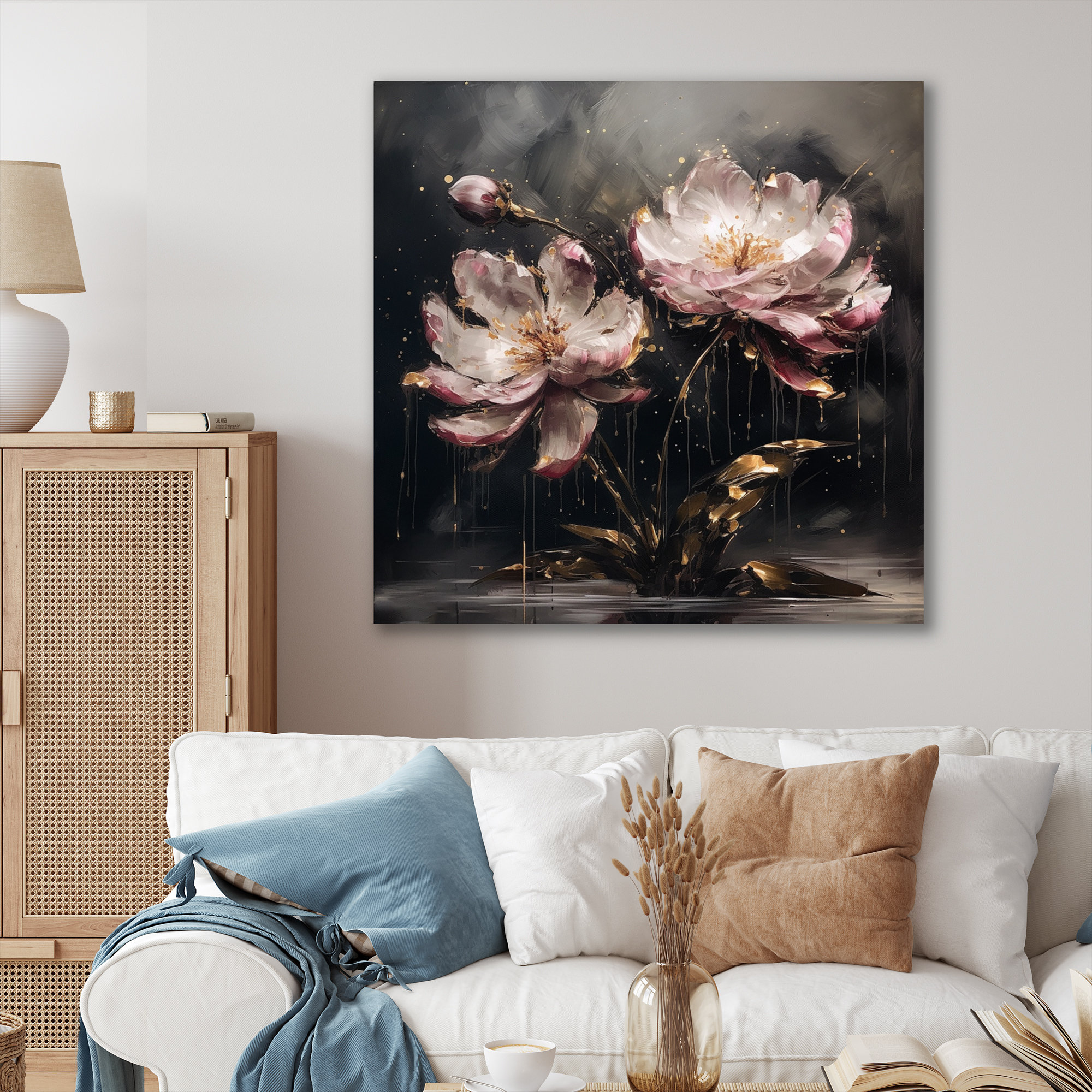 Red Barrel Studio® Vibrant Pink Gold Peony Flower Framed On Canvas ...