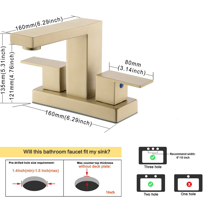 Felixbath Centerset Bathroom Faucet, 2-handle Bathroom Sink Faucet with ...