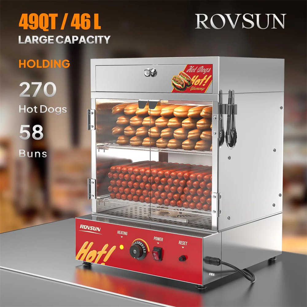 17 Stories 49 QT 500W 110V 270 Hot Dogs / 58 Buns Hot Dog Steamer | Wayfair