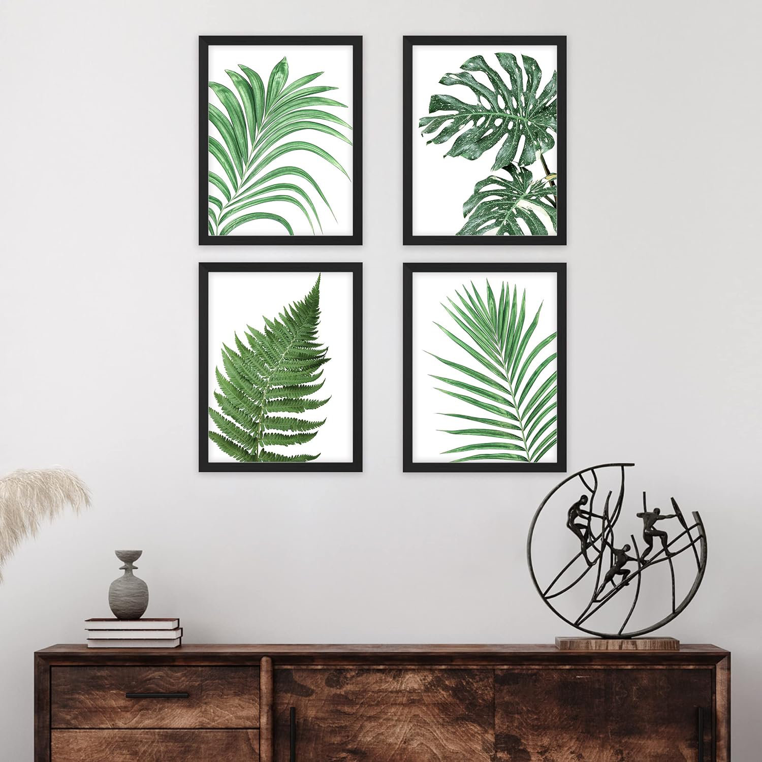 SIGNLEADER Green Palm Leaf Forest Fern Set Of 4 Variety Floral Wall ...