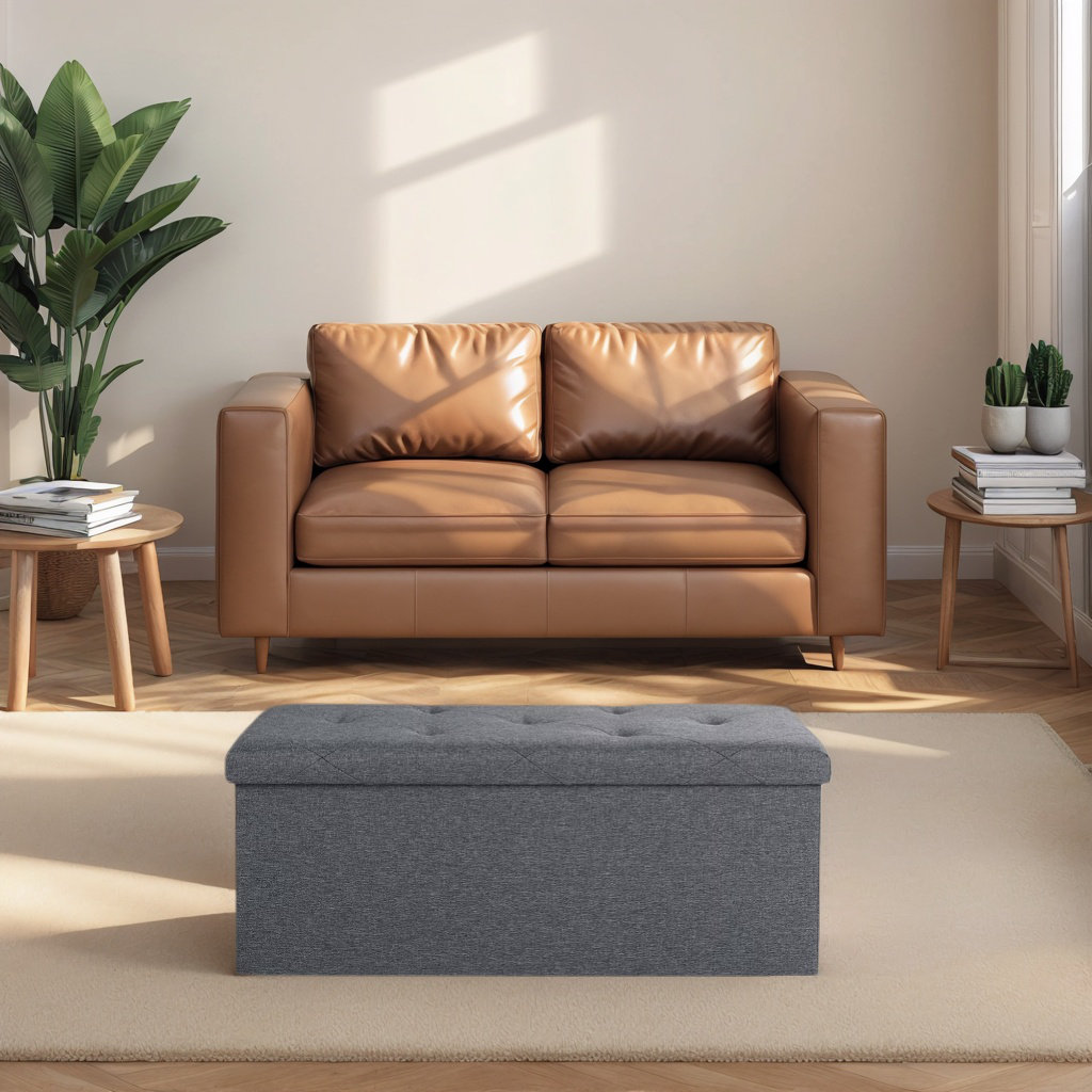 Ebern Designs Foldable Storage Ottoman Bench With Linen Upholstery ...