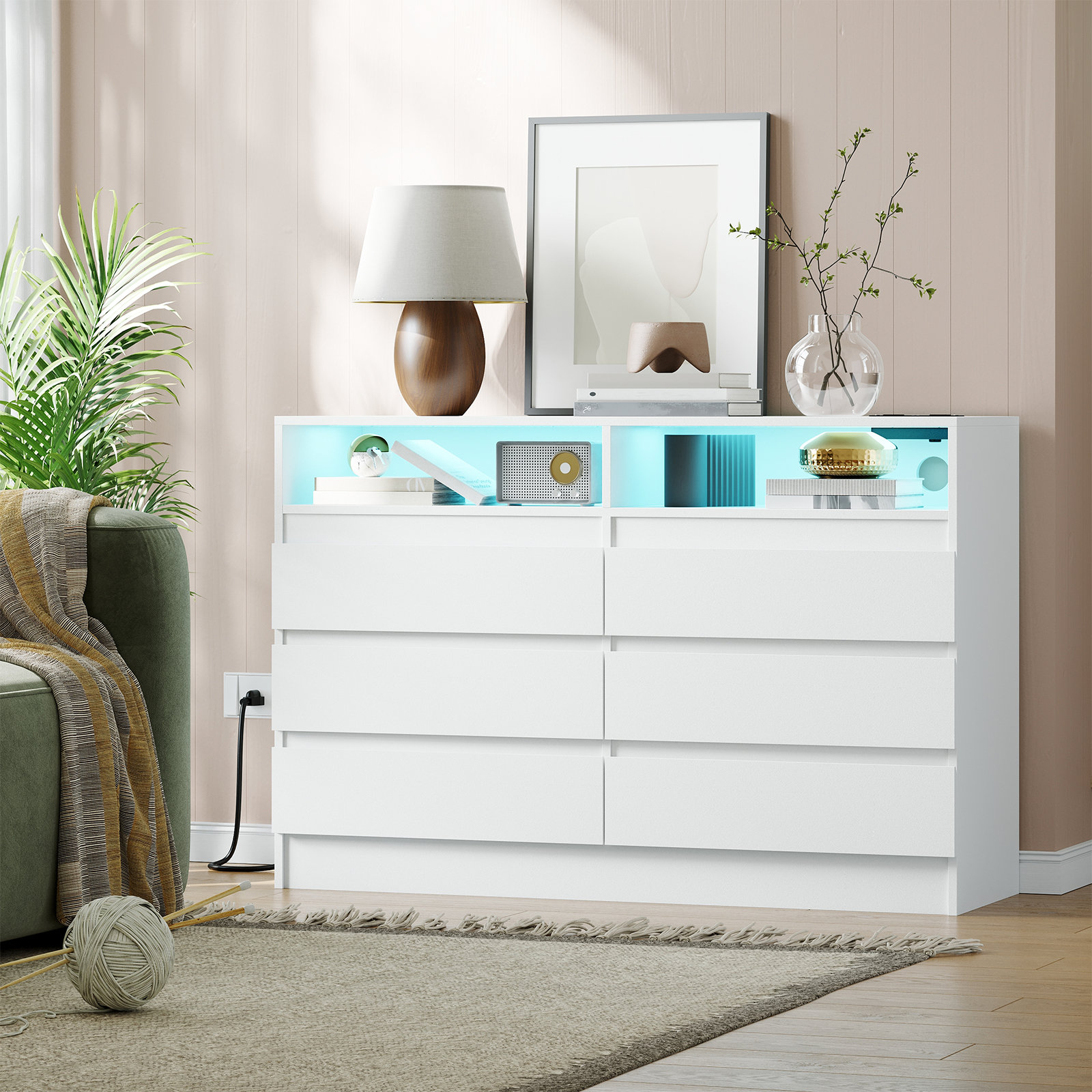 Wrought Studio™ Modern 6-drawer Dresser With Led Lights And Power ...