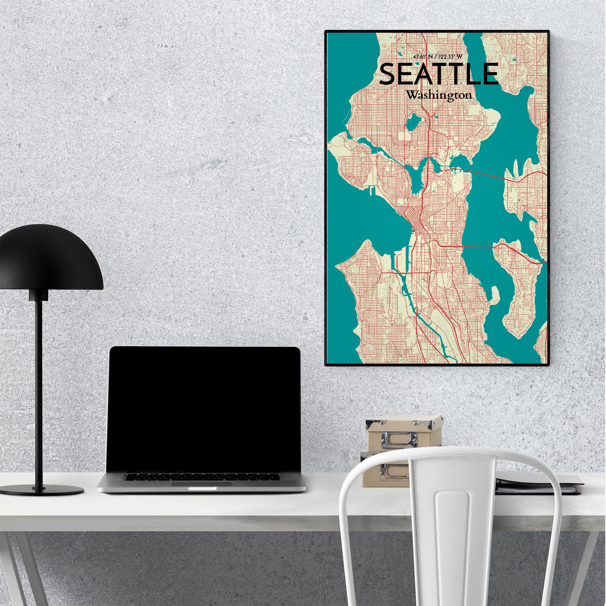 Wrought Studio™ 'Seattle City Map' Graphic Art Print Poster in Tricolor ...