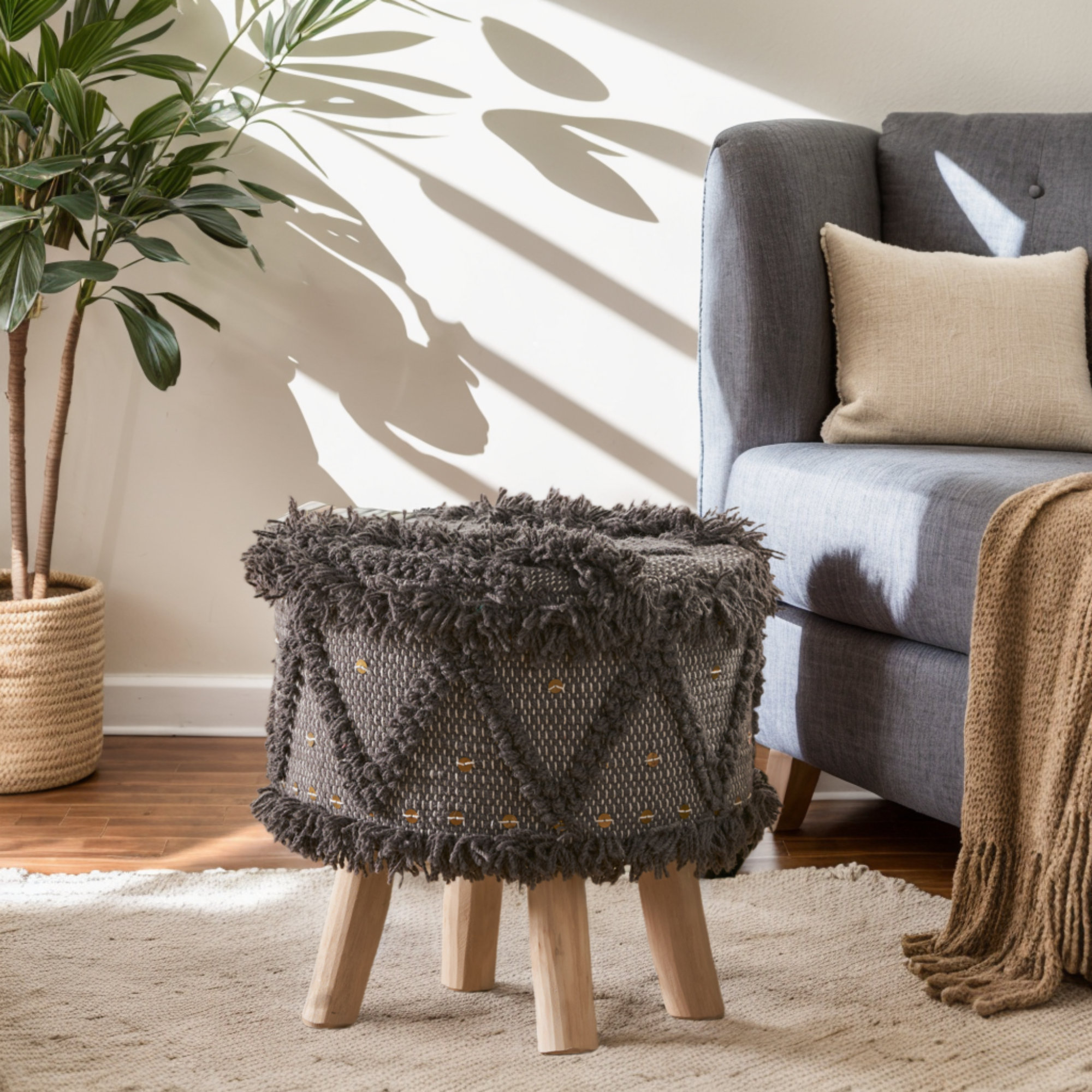 Union Rustic Handcrafted Wool & Cotton Footstool - 16" X 16 | Wayfair