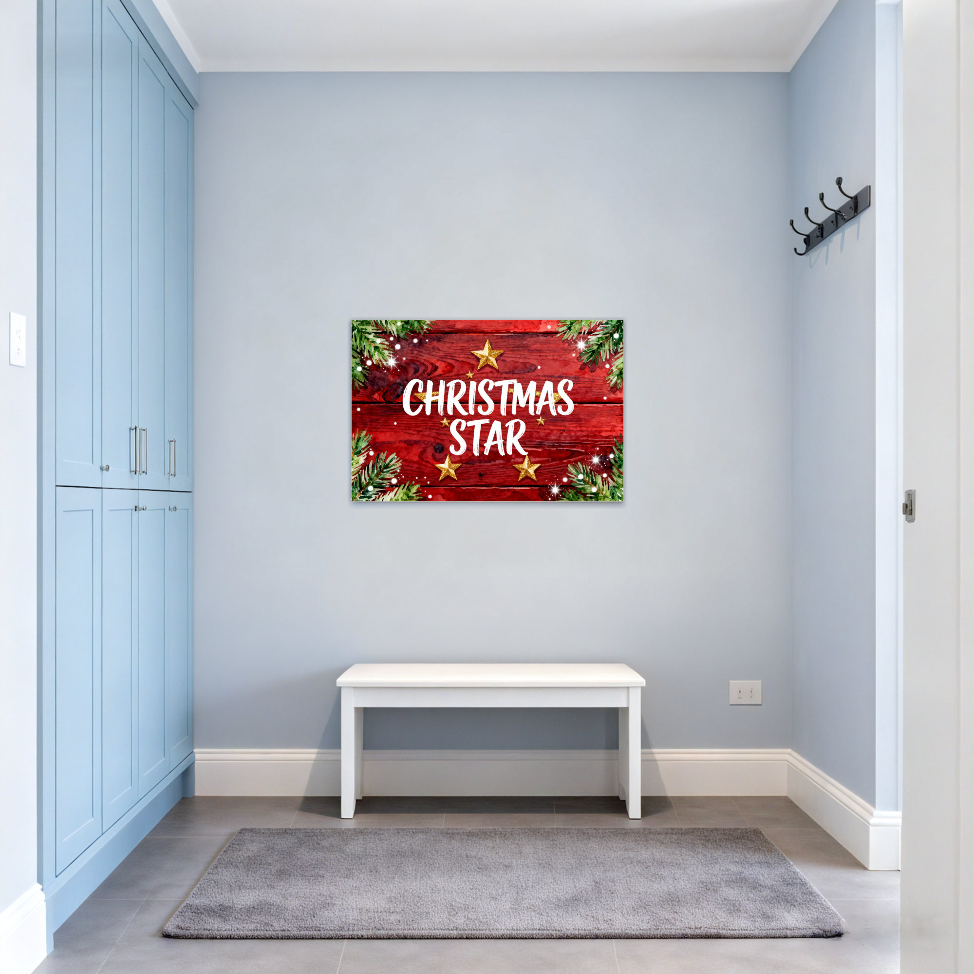 August Grove® Christmas Christmas Star Wooden Background With Pine And ...