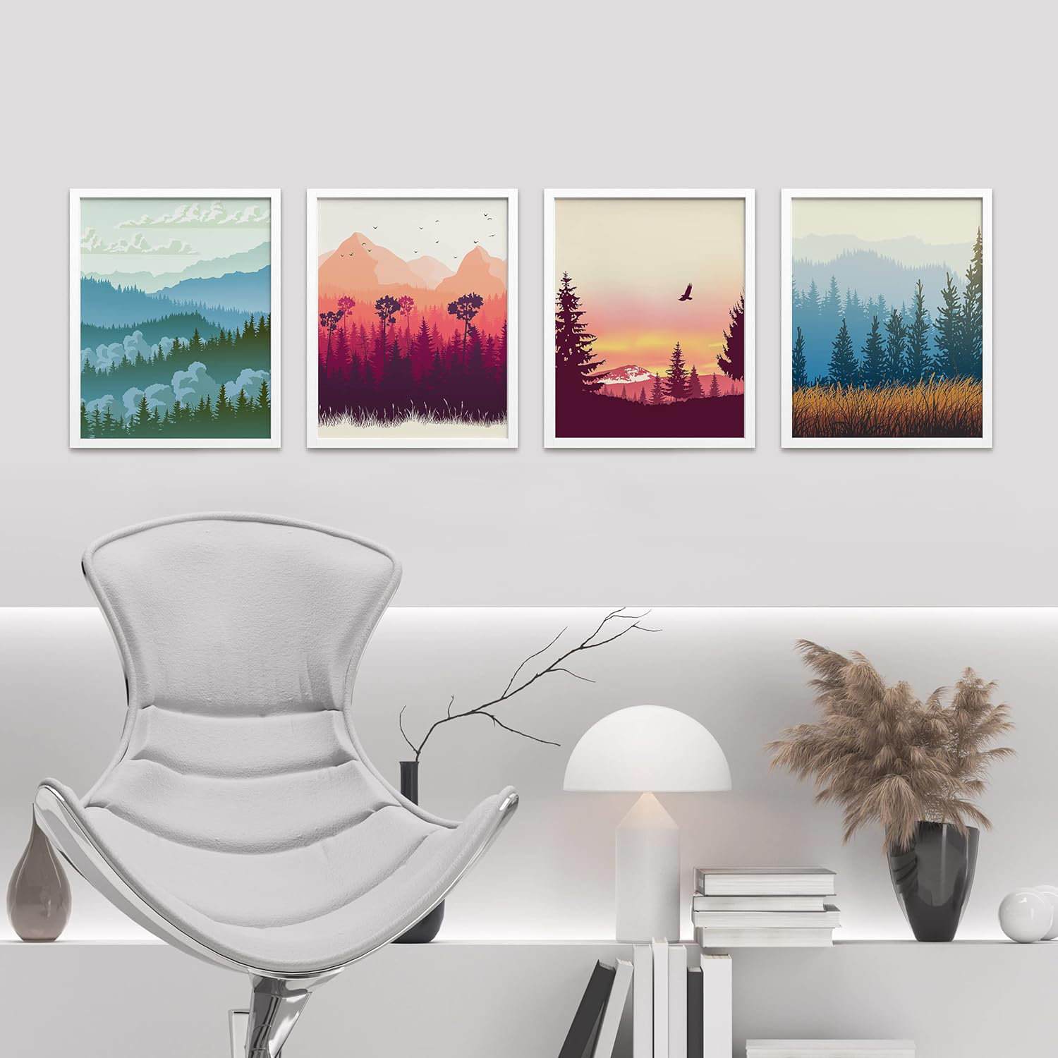 SIGNLEADER Framed Autumn Summer Mountain Set of 4 Landscape Wall Decor ...