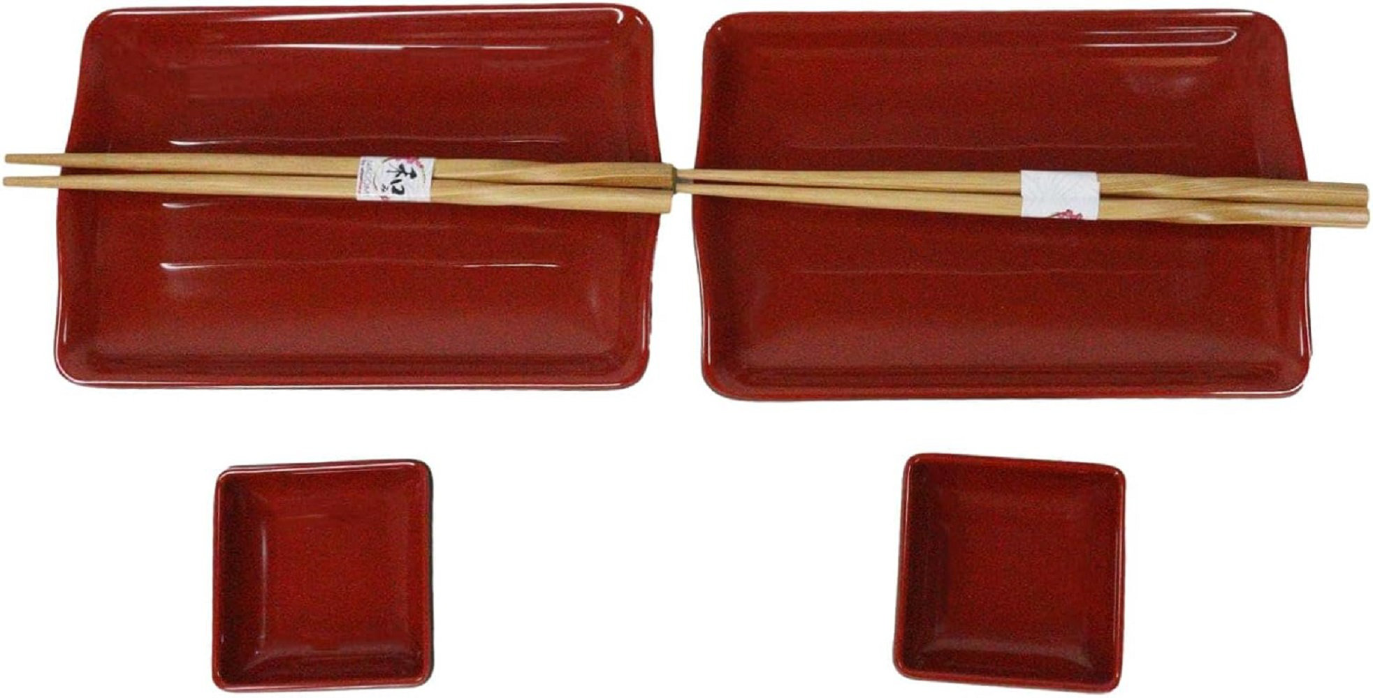 Ebern Designs Wavy Sushi Plates Sauce Dishes And Chopsticks Set Serves ...