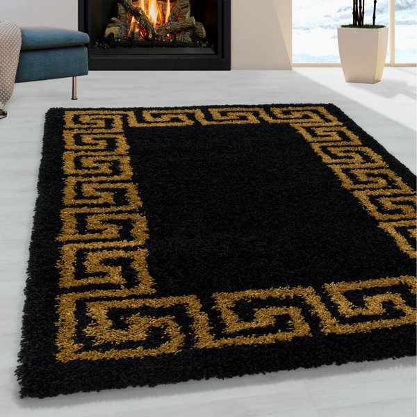 Canora Grey Foust Shaggy Black/Gold Area Rug & Reviews | Wayfair.co.uk
