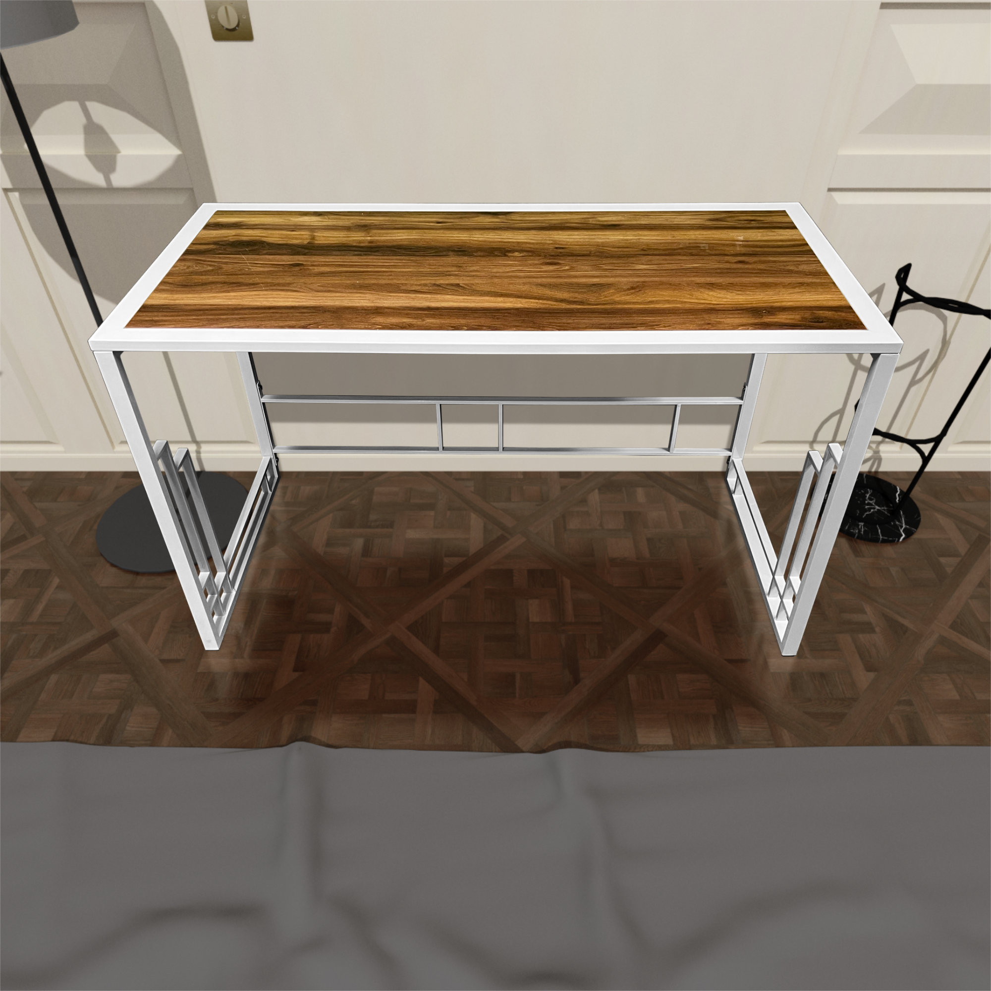 Orren Ellis Metal Frame Walnut Finish Desk - Wayfair Canada