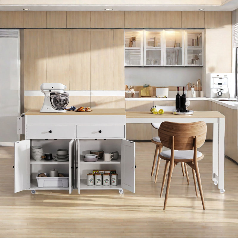 Lark Manor™ Kitchen Island With Extendable Dining Table, Wheels, Spice ...