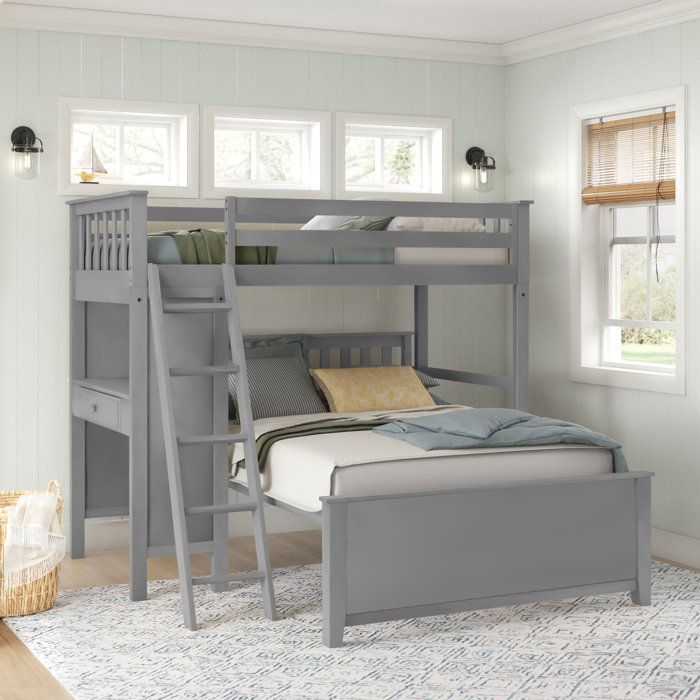Viv + Rae Buhr Twin Over Full Solid Wood L-Shaped Bunk Beds with Built ...
