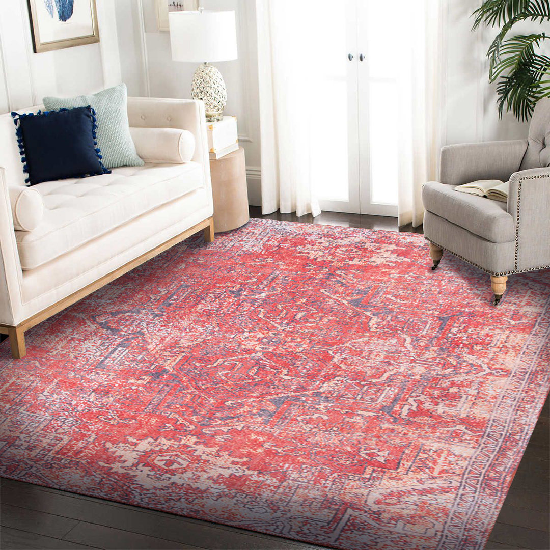 Bungalow Rose Vintage Patterned Woven Base Decorative Red Carpet | Wayfair
