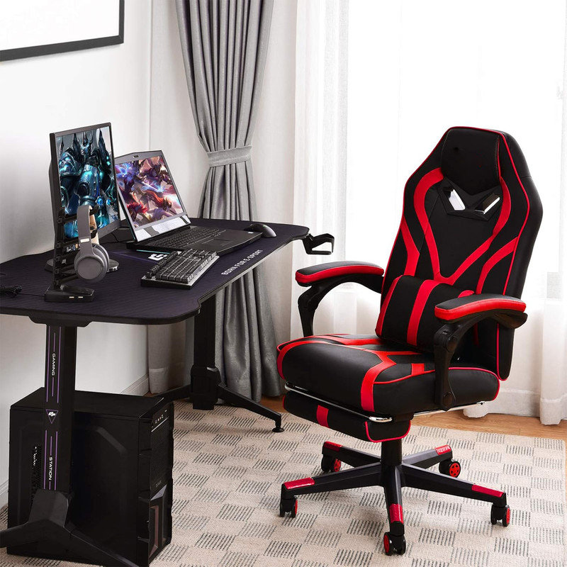 Ivy Bronx Gaming Chair Office Chair with Massage Lumbar Support,Red - Wayfair Canada
