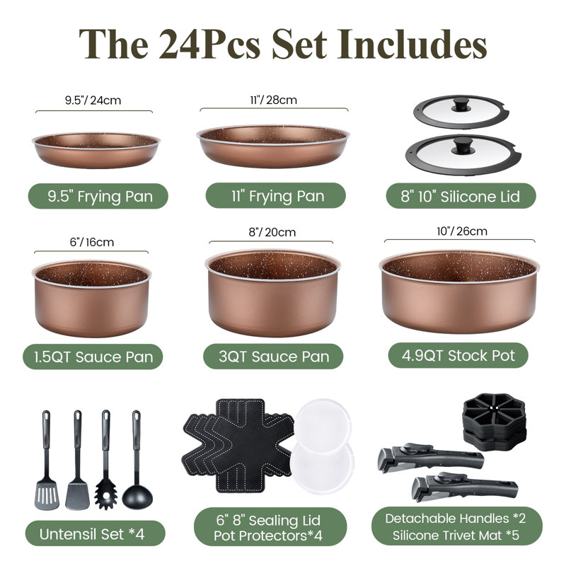 Chef Power 24-Piece Nonstick Cookware Set Detachable Handles, RV ...