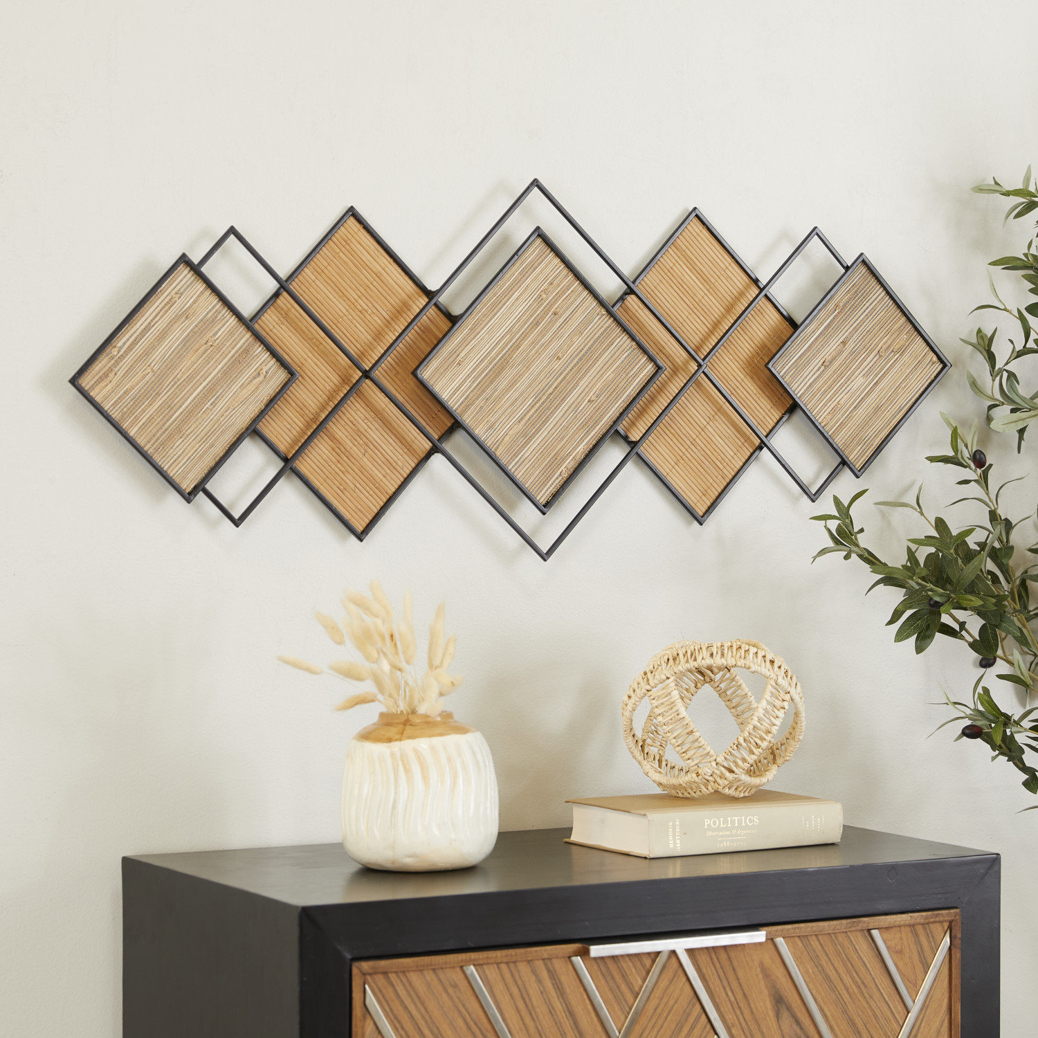 17 Stories Bamboo Wood Overlapping Diamond Geometric Brown Wall Decor ...