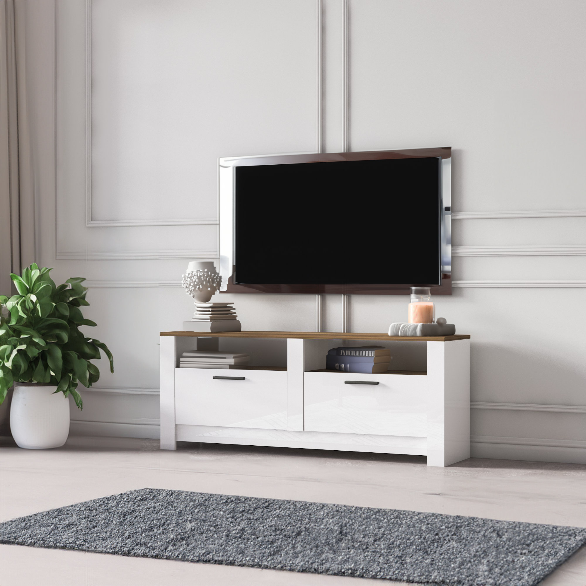 Latitude Run® Walnut And White Color Tv Stand For Tvs Up To 65 ...