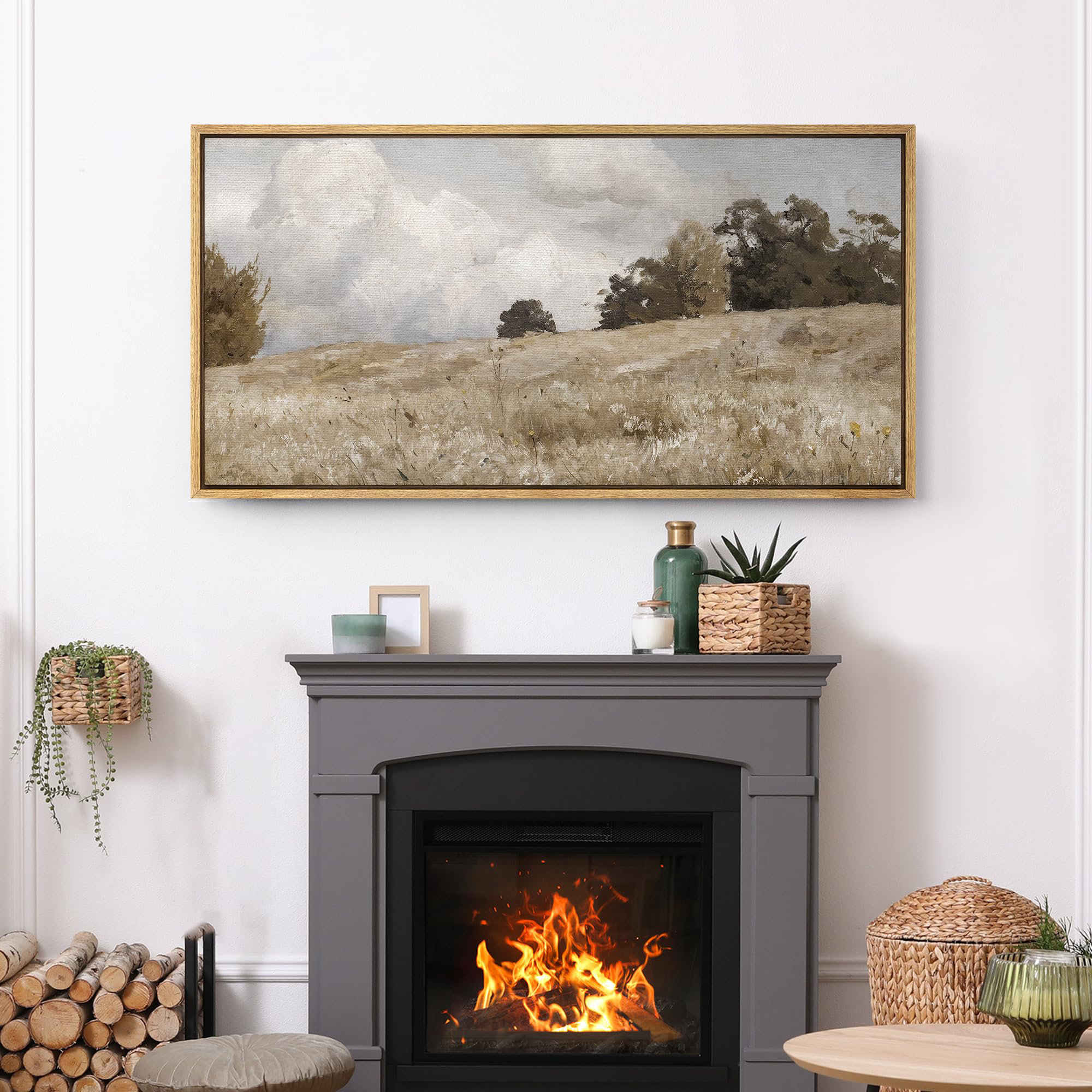IDEA4WALL Rustic Countryside Clouds Natural Landscape Framed On Canvas ...