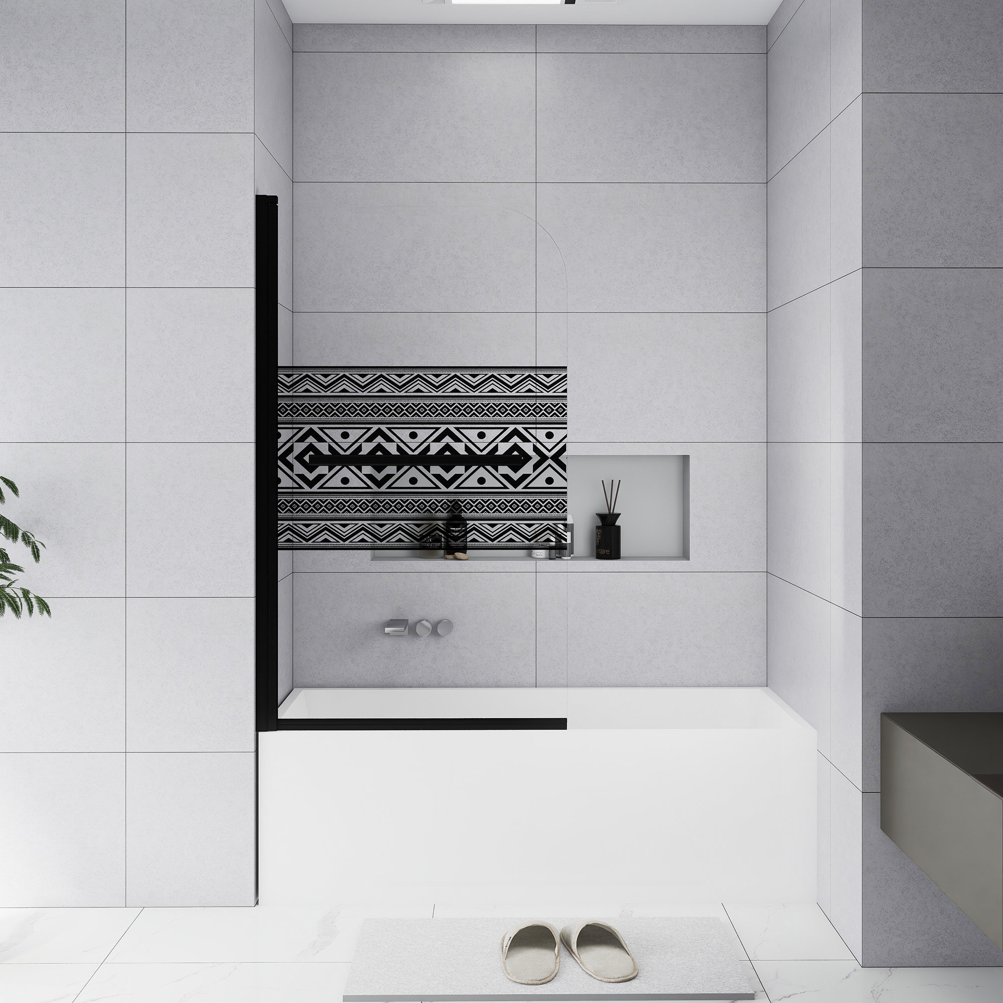 Montely 32.In W X 55.In H Bathtub Shower Screen | 1/4 Inch Thick ...