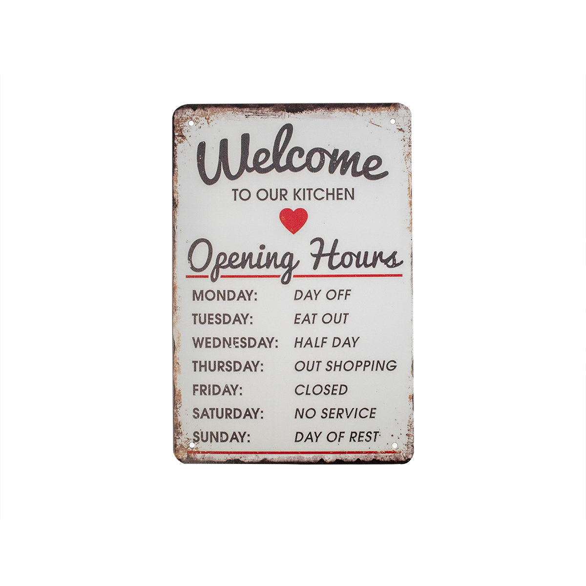 Ophelia & Co. Funny Retro Metal Welcome Kitchen Opening Hours Wall Sign ...