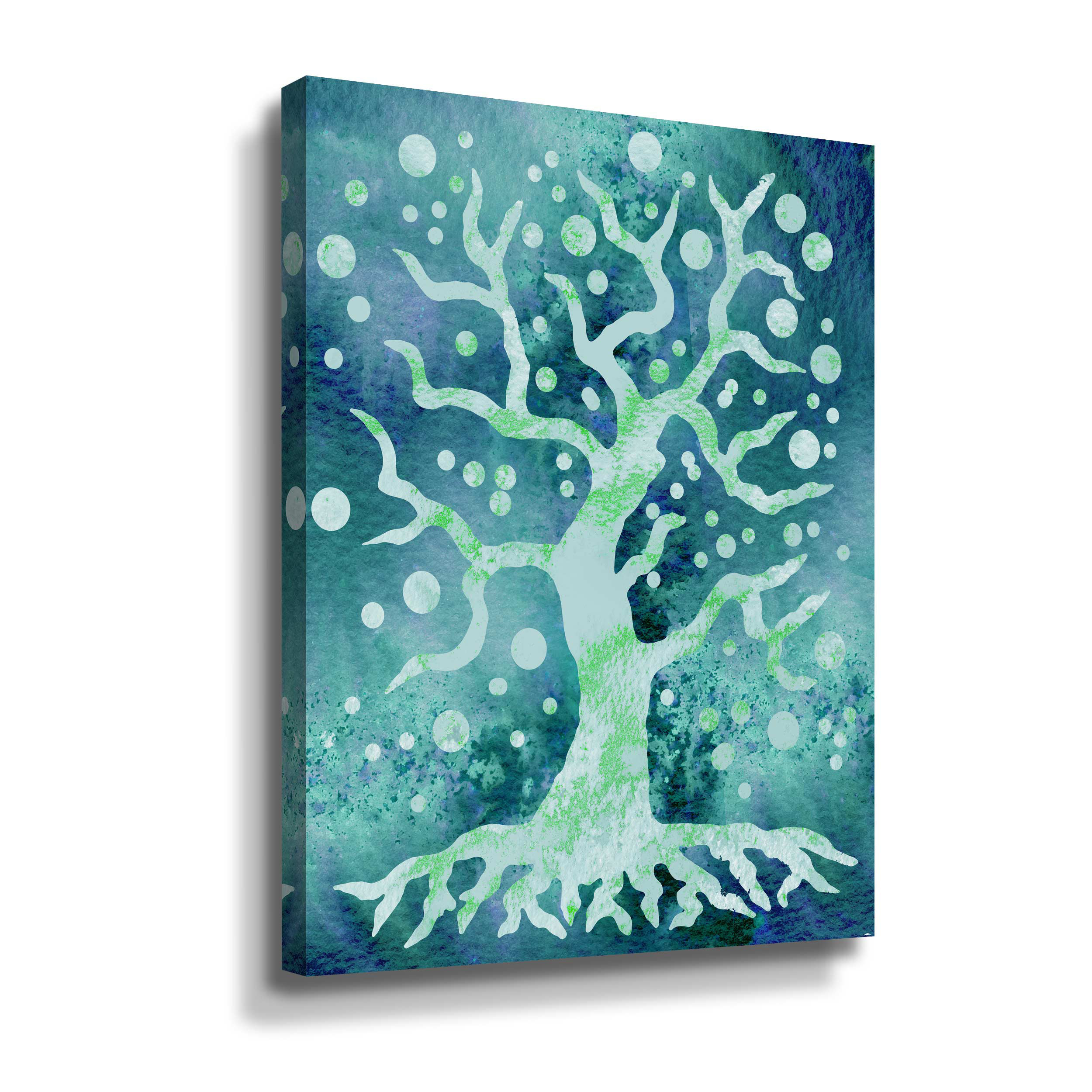 Winston Porter Turquoise Tree Silhouette On Teal Blue Watercolor Art By ...