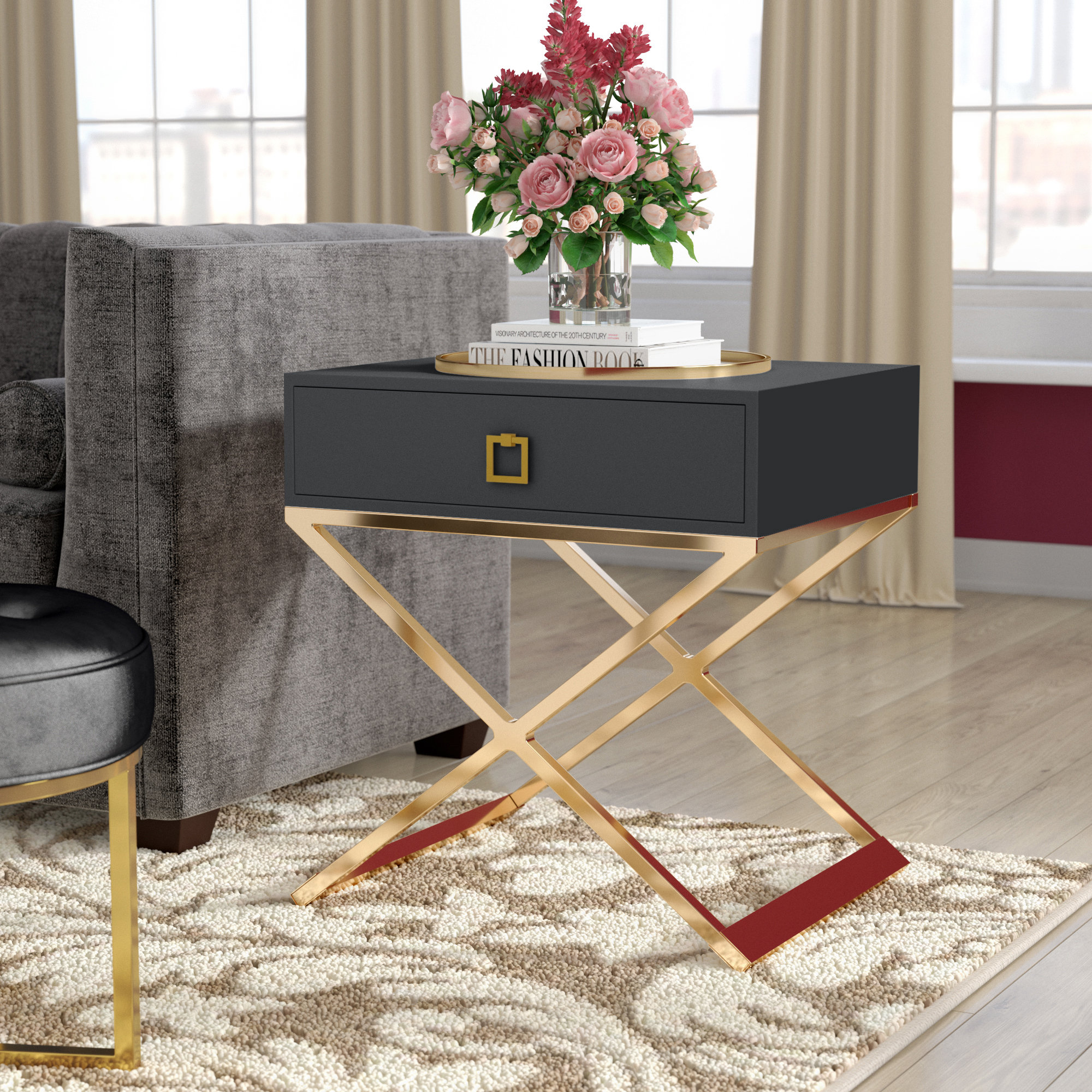 Everly Quinn Cross Legs End Table With Storage & Reviews | Wayfair