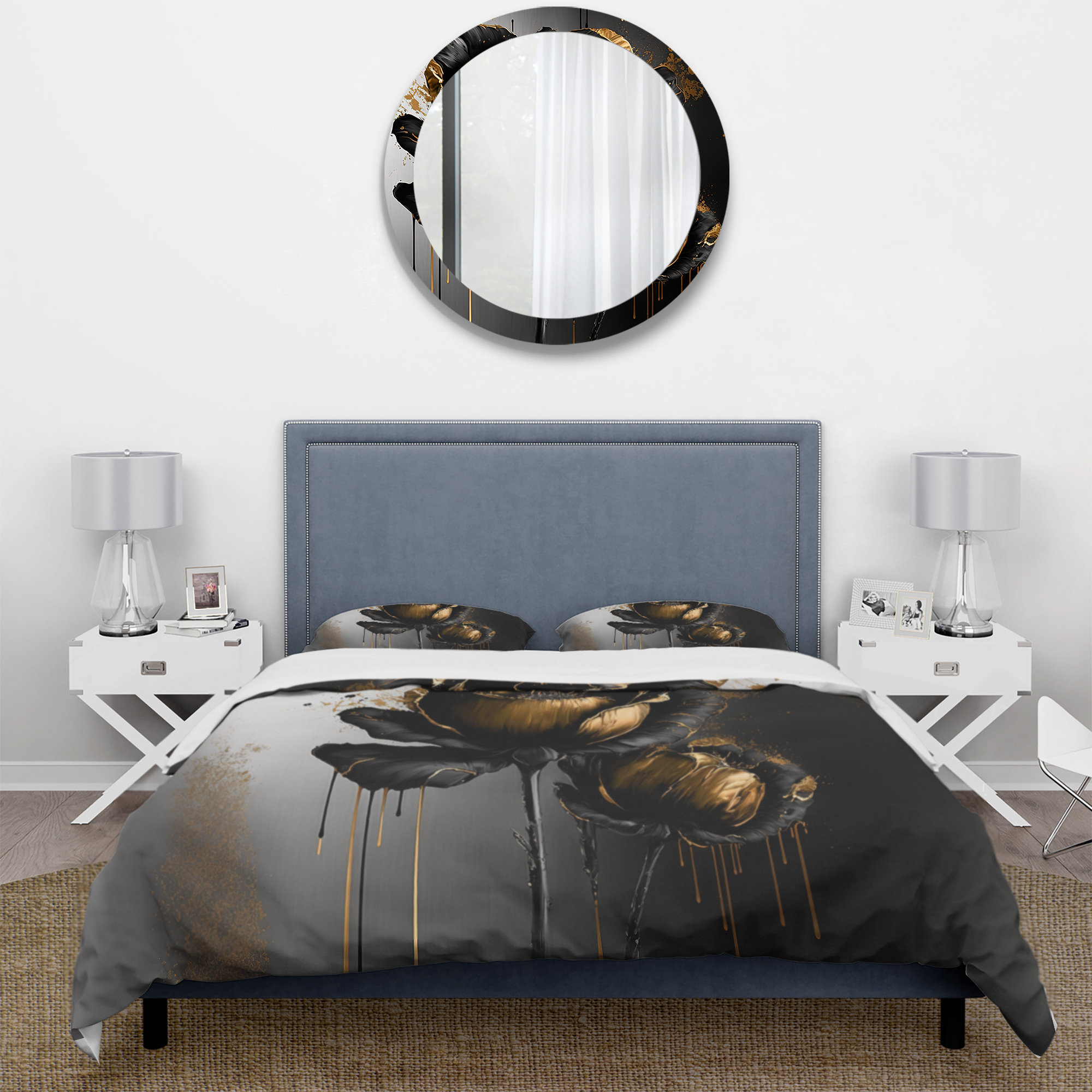 Design Art Black And Gold Crocus Floral Design II - Floral Crocus Duvet ...
