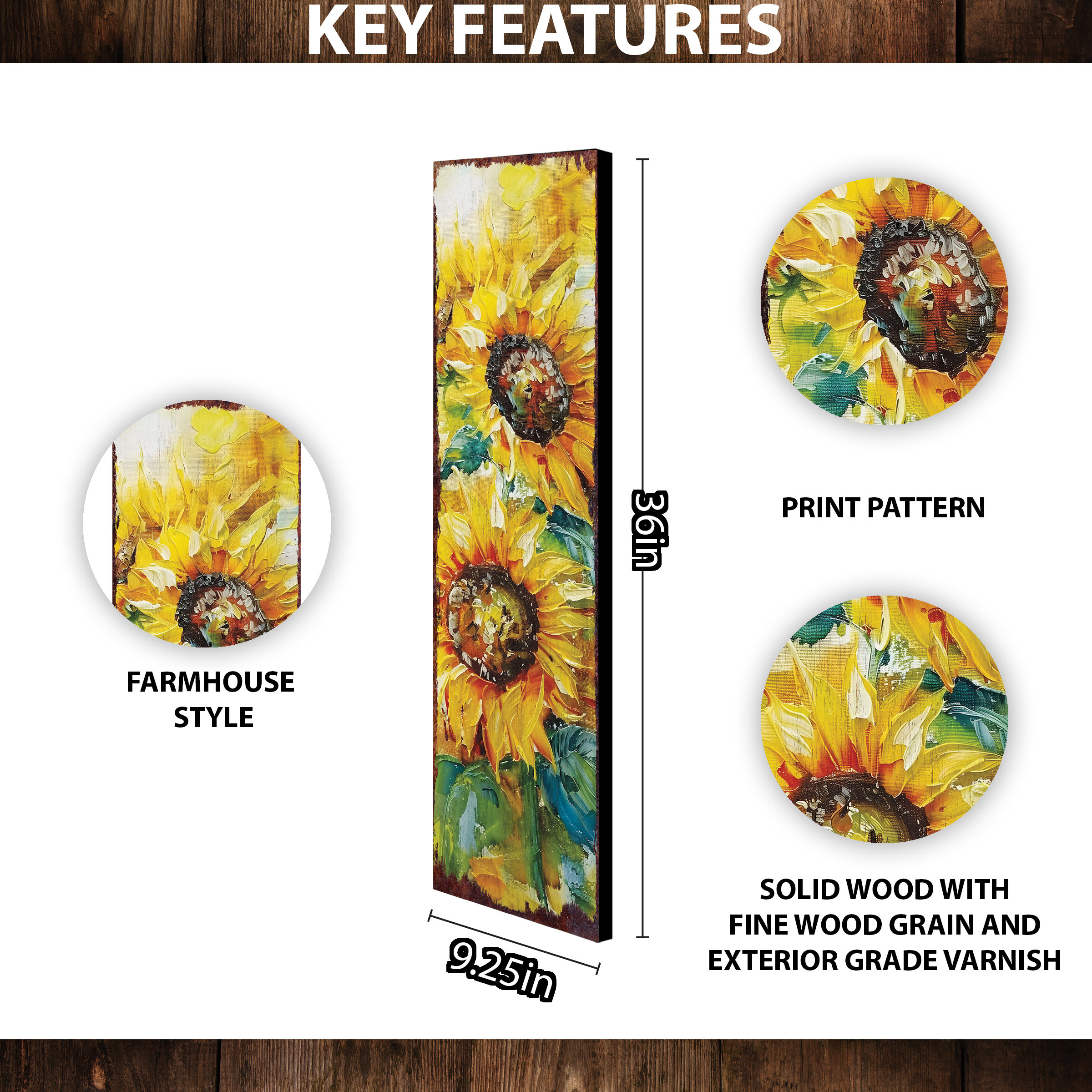 August Grove® 36in Summer Oil Sunflower Wooden Porch Sign | Rustic ...