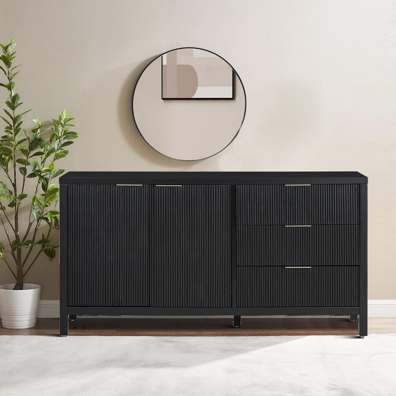 Latitude Run® Modern luxury sideboard, 3 drawers, 2 doors, 1 shelf, ribbed panels for bedroom ...