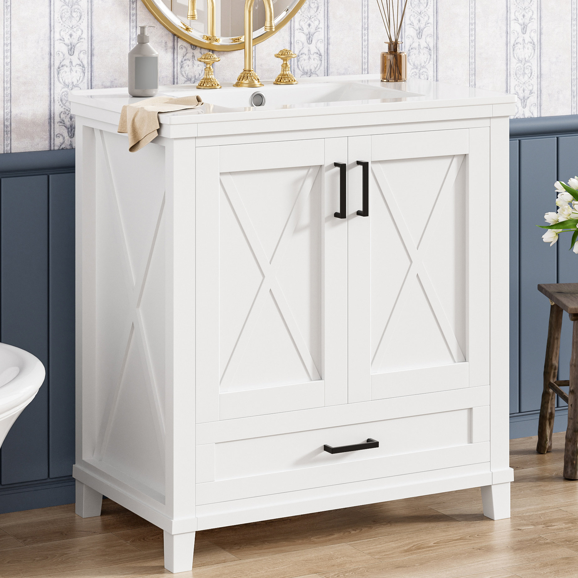 Ebern Designs Bathroom Vanity With Ceramic Sink, Solid Wood And ...