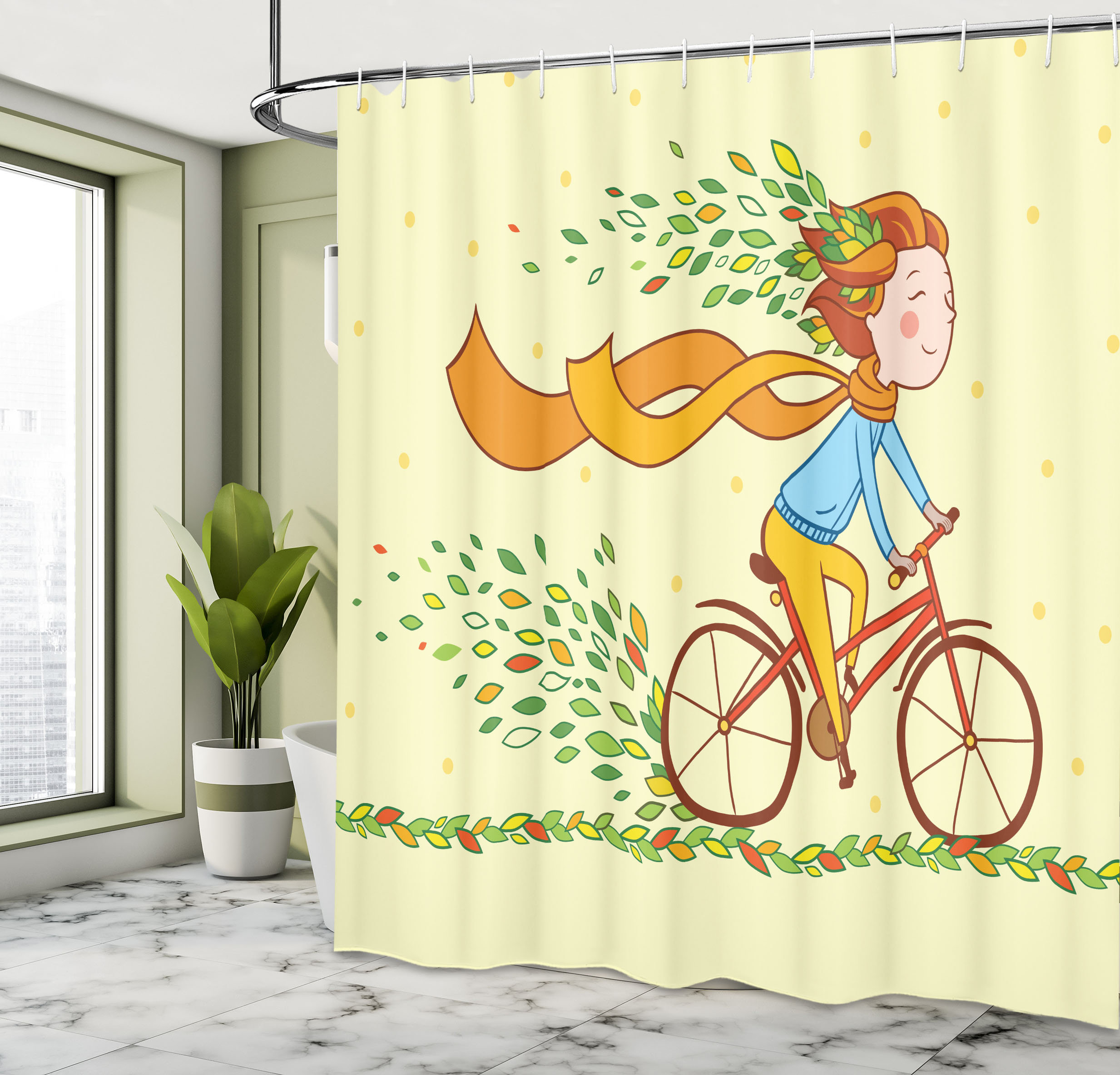 Dakota Fields Bicycle Shower Curtain Bike Autumn Leaves | Wayfair