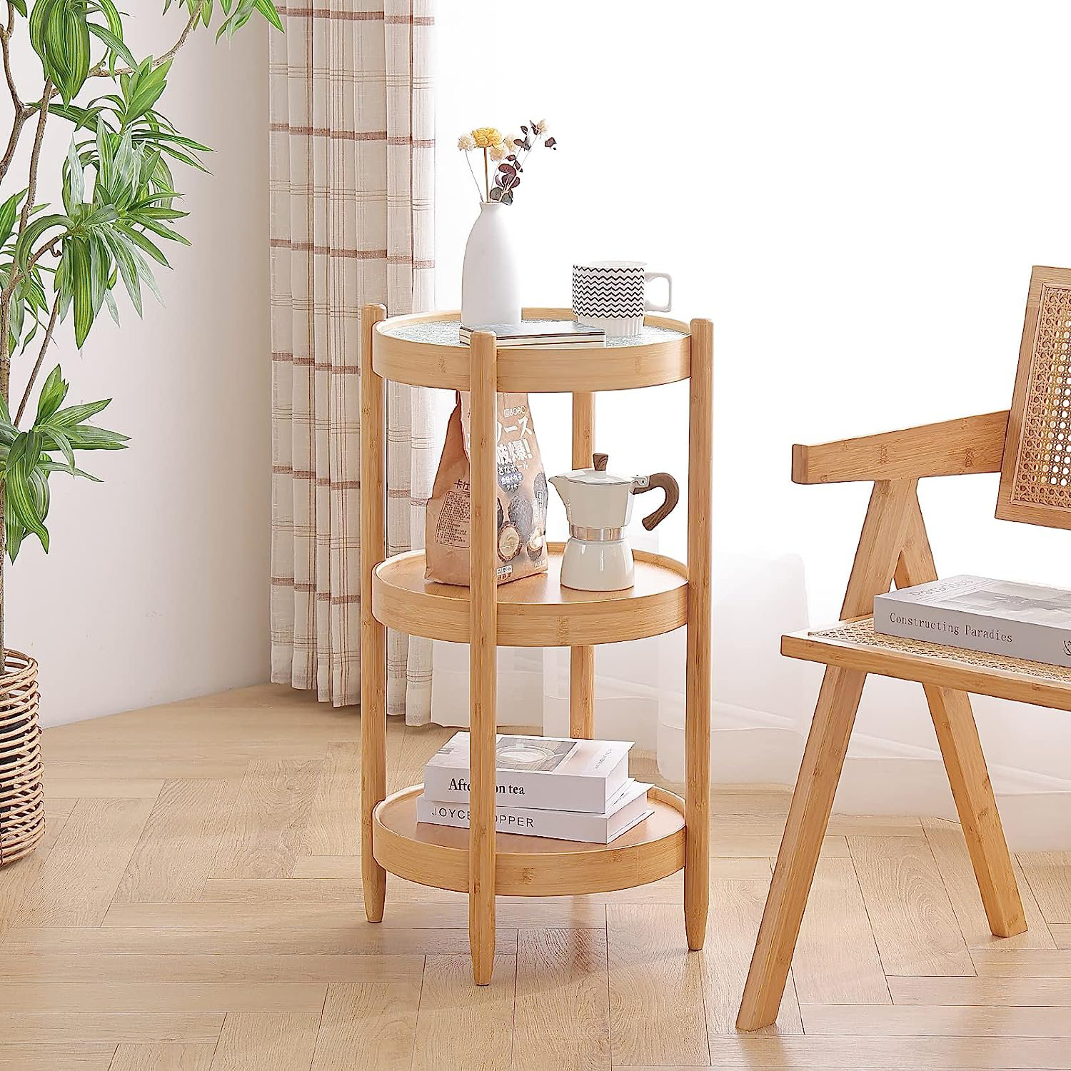 Hokku Designs Round End Table, 3-Tier Morden Side Table,Glass Sofa End ...