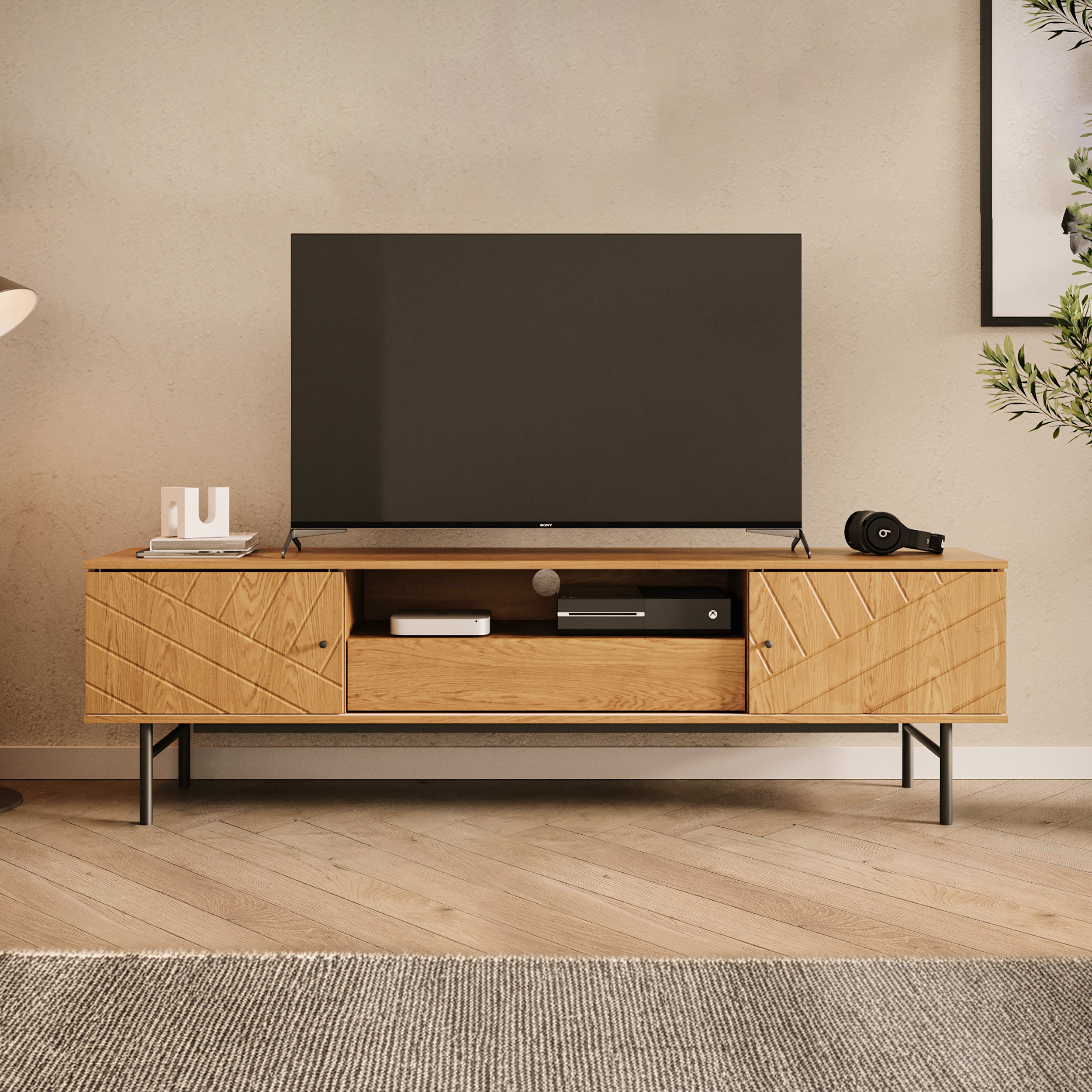 Latitude Run® Latitude Run Lanai 70.6" Media Console Oak Effect TV ...
