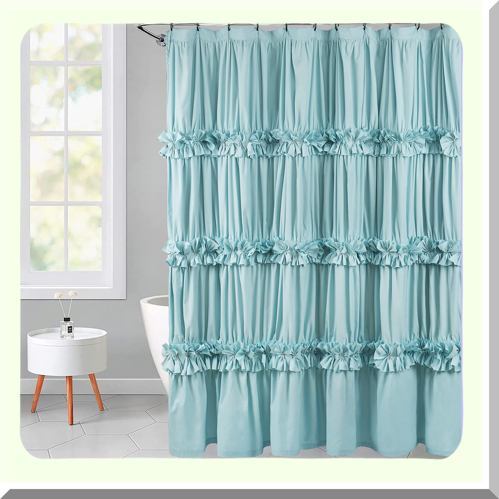 August Grove® Vintage Spa Blue Ruffle Shower Curtain - Handcrafted ...