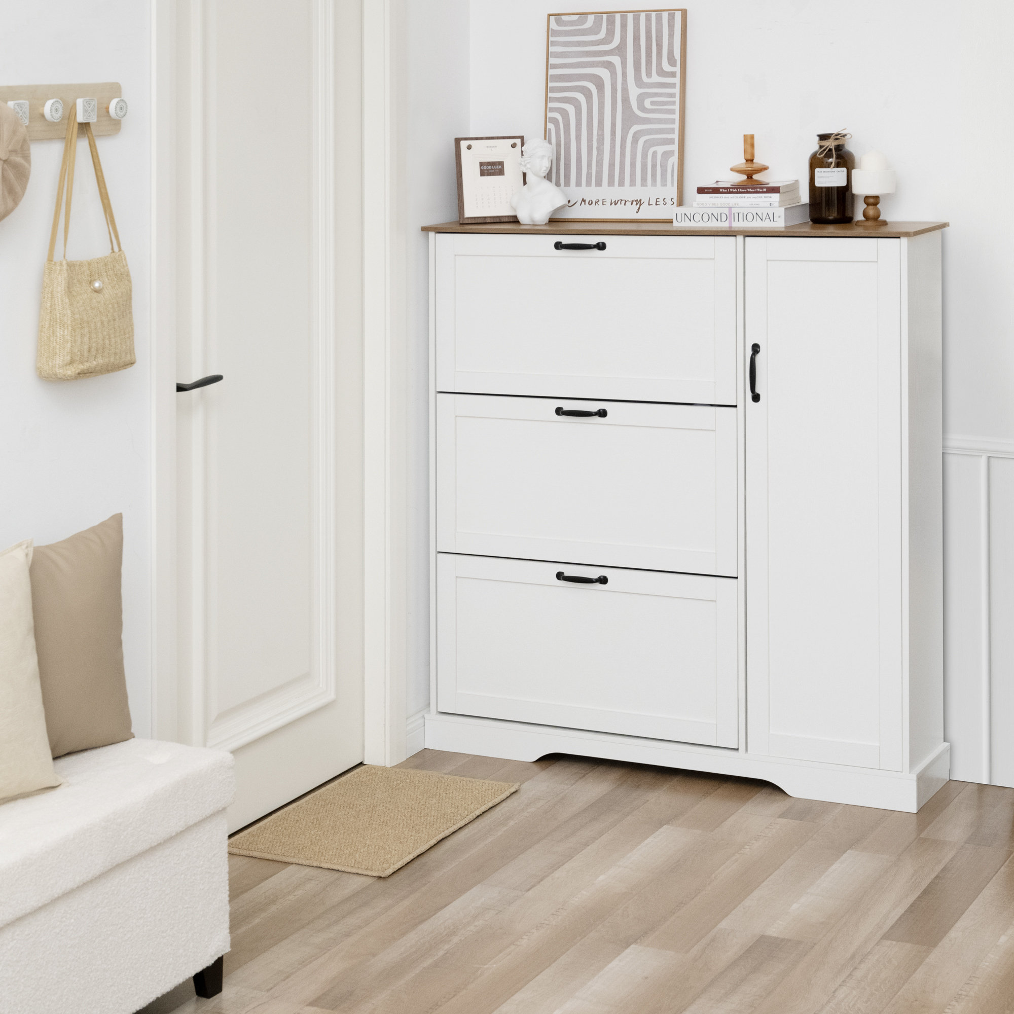 Rebrilliant 28 Pair Large Shoe Storage Cabinet with Adjustable Shelves ...