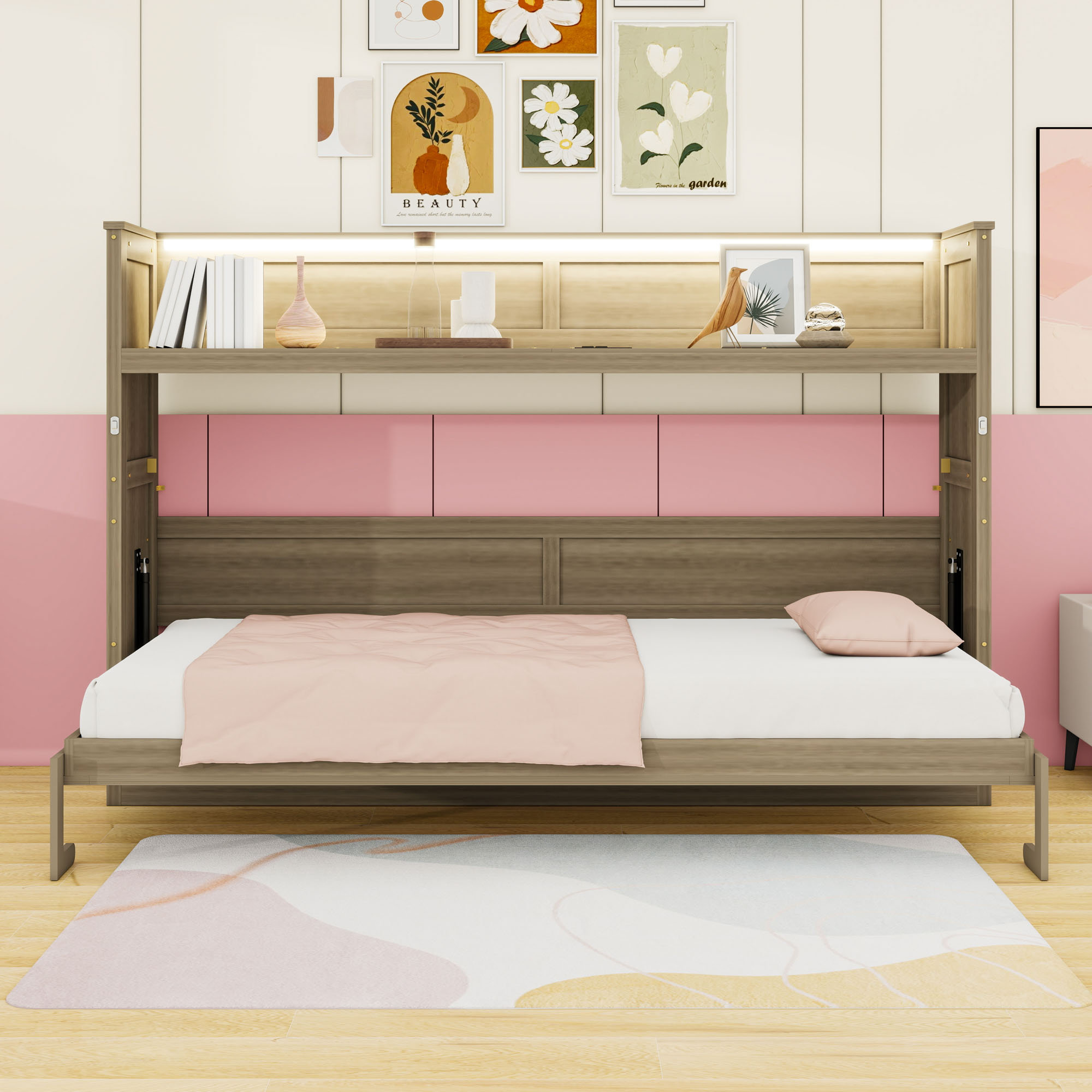 Red Barrel Studio® Twin XL Murphy Bed with Desk,LED Light and USB | Wayfair