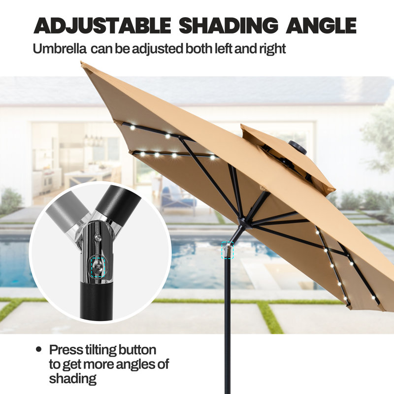Freeport Park® 10' X 6.5' Solar Lighted Outdoor Market Umbrella with 8 ...